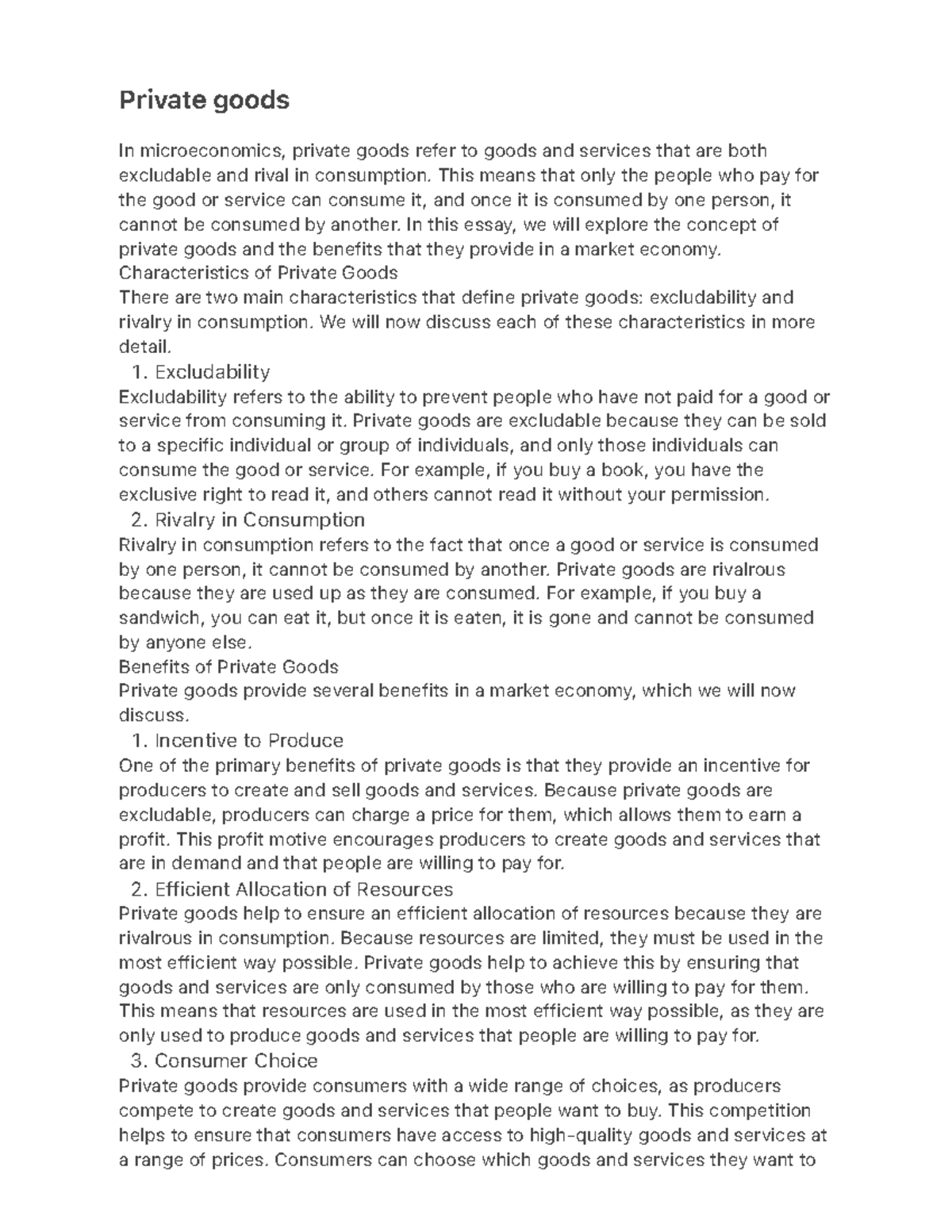 Private goods - notes - 1. 2. 1. 2. 3. Private goods In microeconomics ...