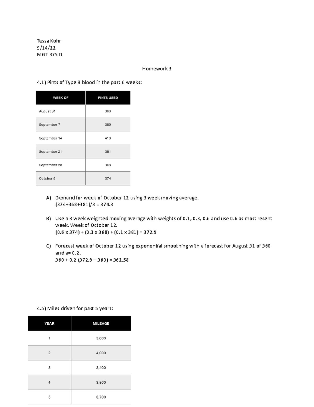 Homework 3 - Tessa Kohr 9/14/ MGT 375 D Homework 3 Pints of Type B ...
