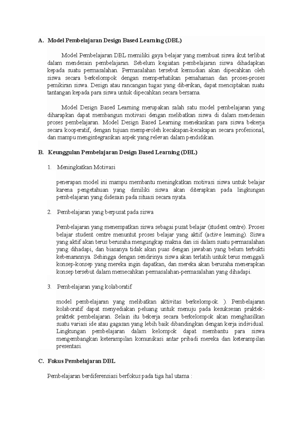 Diskusi LK 9 DBL - A. Model Pembelajaran Design Based Learning (DBL) Model Pembelajaran DBL ...
