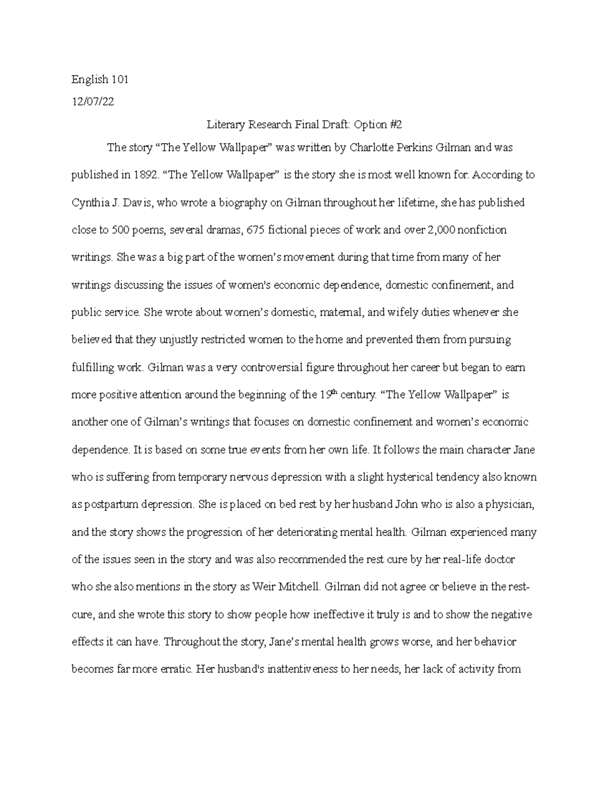 Literary Research Final Draft - English 101 12/07/ Literary Research ...