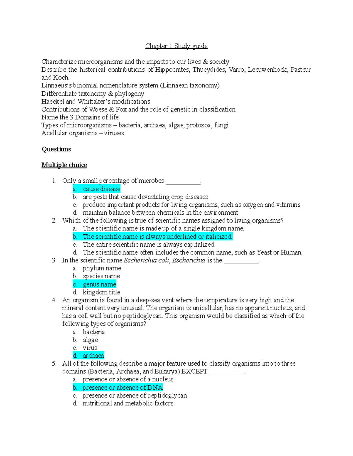 Micro Ch 1 Study Guide - Chapter 1 Study guide Characterize ...