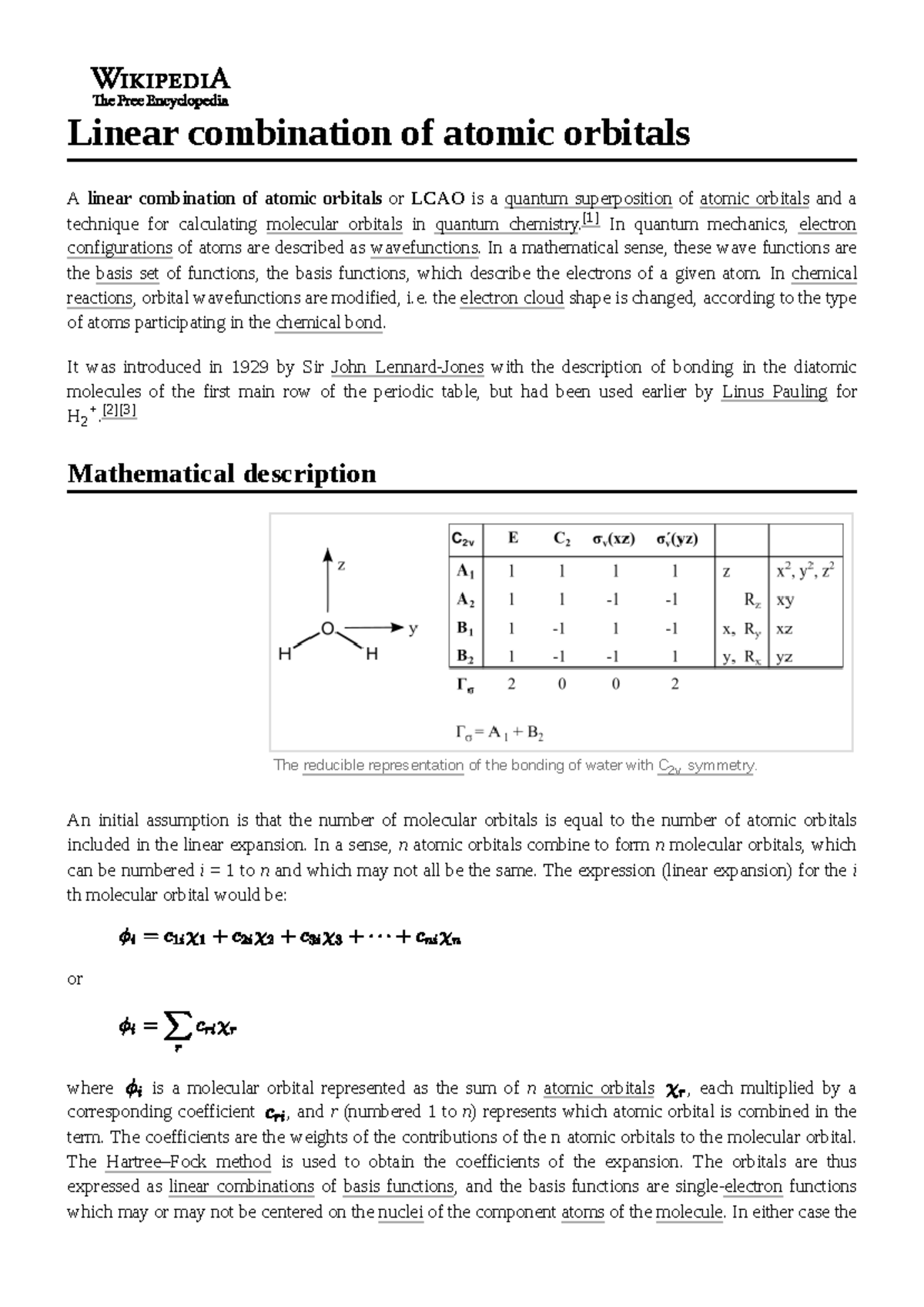 Linear Combination Of Atomic Orbitals The Reducible Representation Of