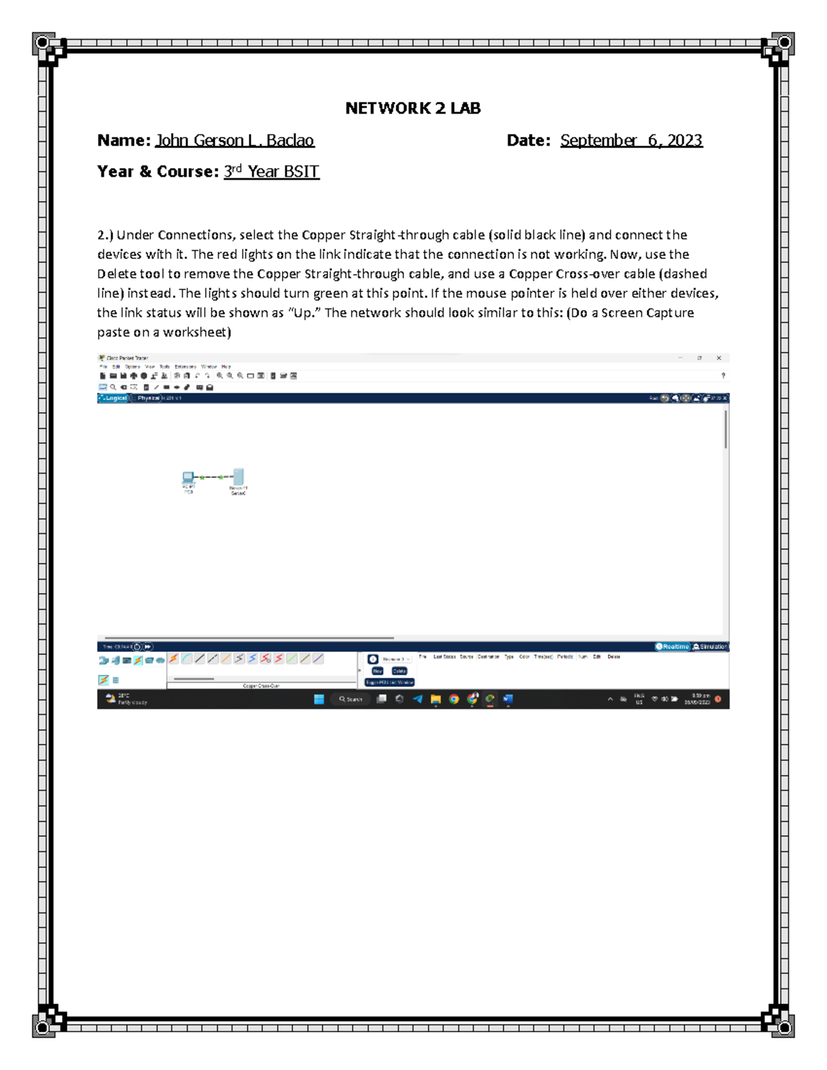 Baclao LAB4- Second- Network - NETWORK 2 LAB Name: John Gerson L ...