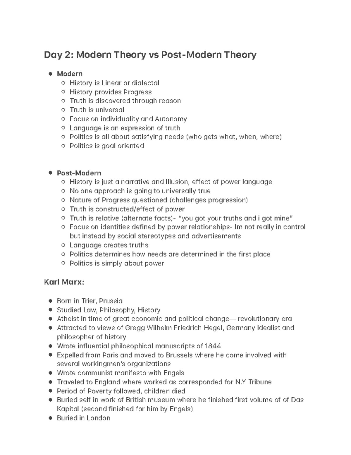 Day 2: Modern Theory vs Post-Modern Theory - D"y 2: Modern Theory vs ...
