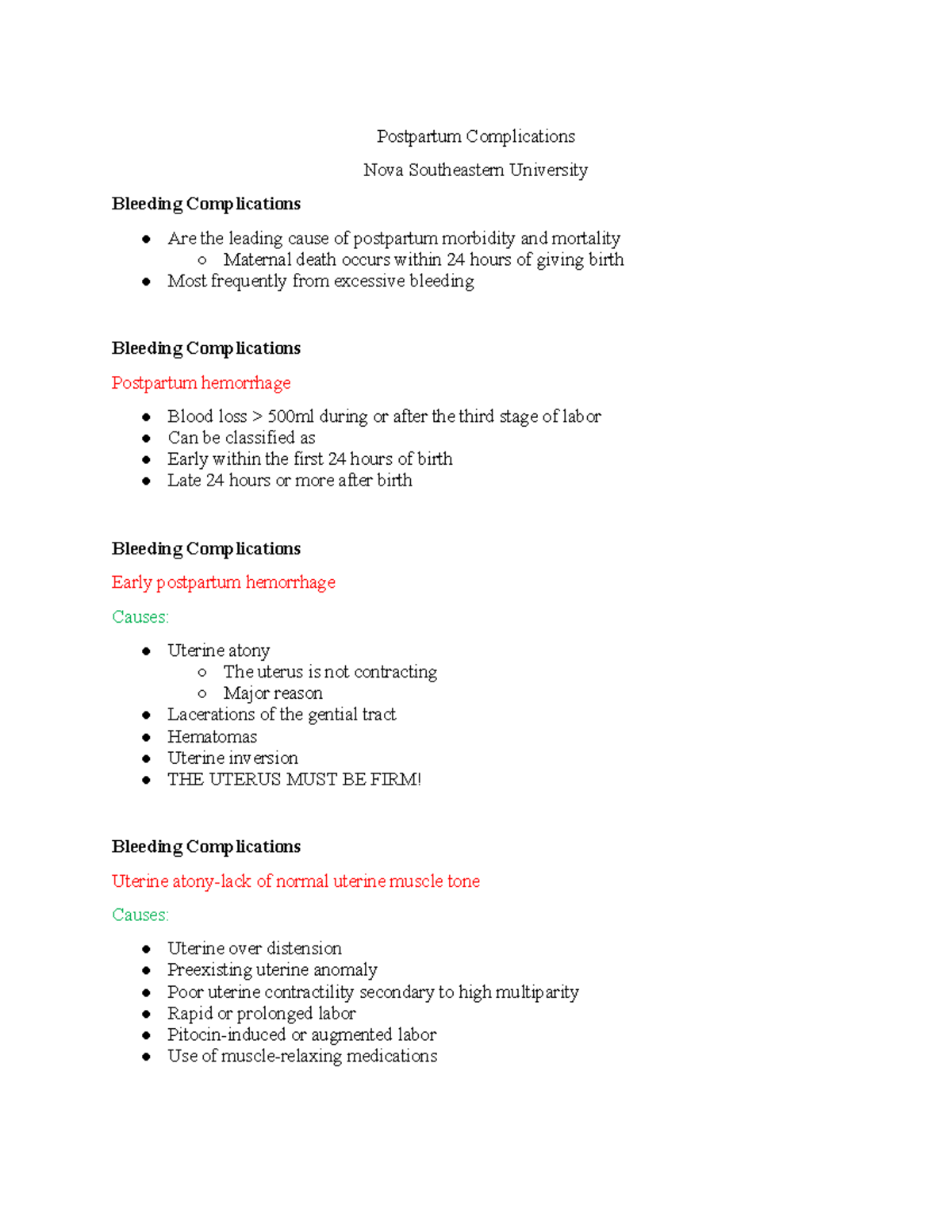 Postpartum Complications - Nursing actions Assess vital signs ...