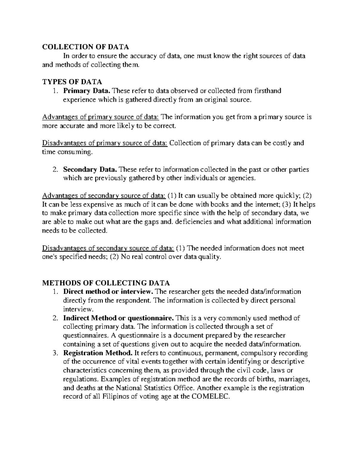 Collection OF DATA - COLLECTION OF DATA In order to ensure the accuracy ...