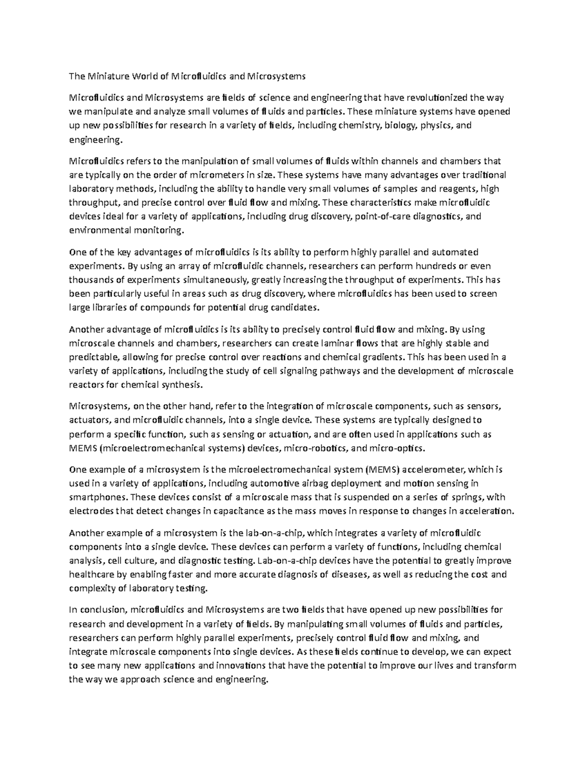 The Miniature World of Microfluidics and Microsystems - The Miniature World of Microfluidics and ...