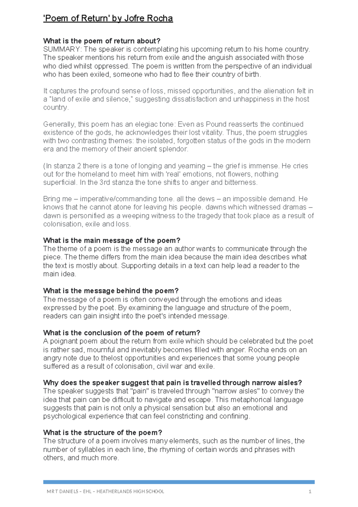 Poem of Return - Complete Analysis - 'Poem of Return' by Jofre Rocha ...