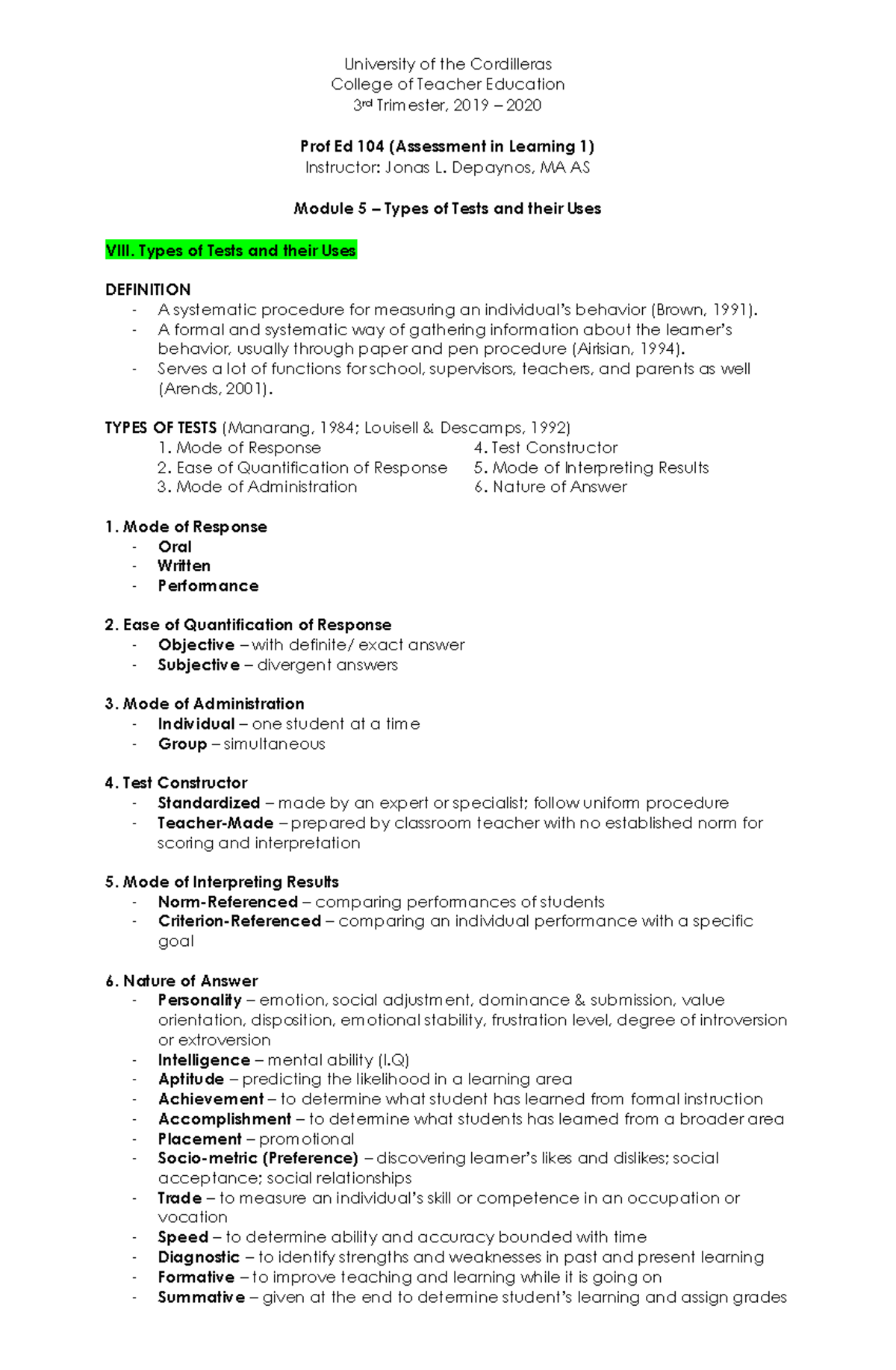 Prof Ed 104 - Module 5 (Material) - University of the Cordilleras ...