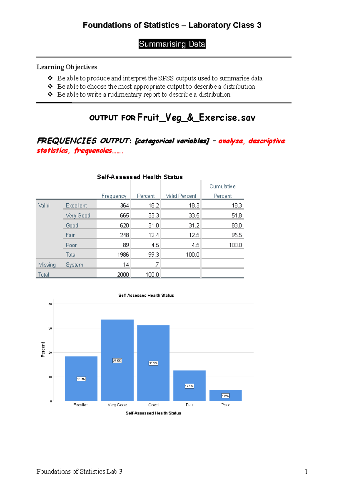 Lab class 3 1 - Foundations of Statistics Laboratory Class 3 ...
