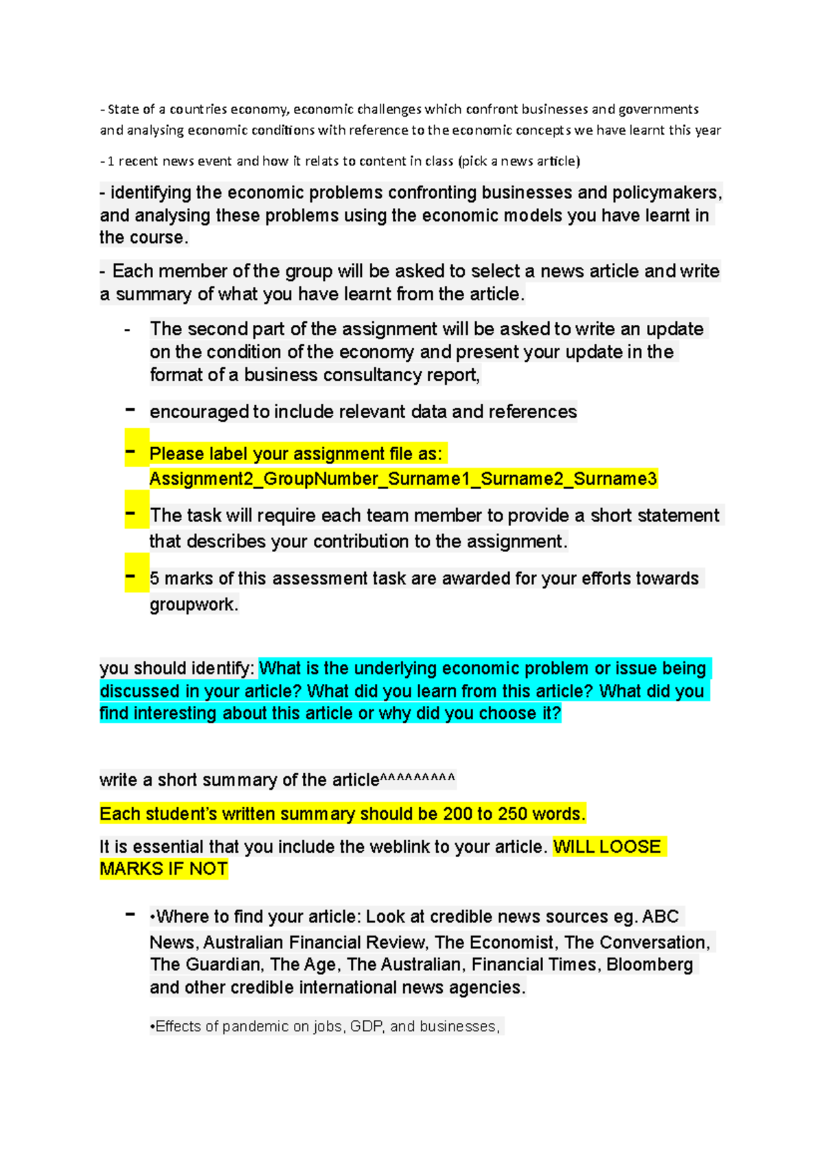State of a countries economy - Each member of the group will be asked ...