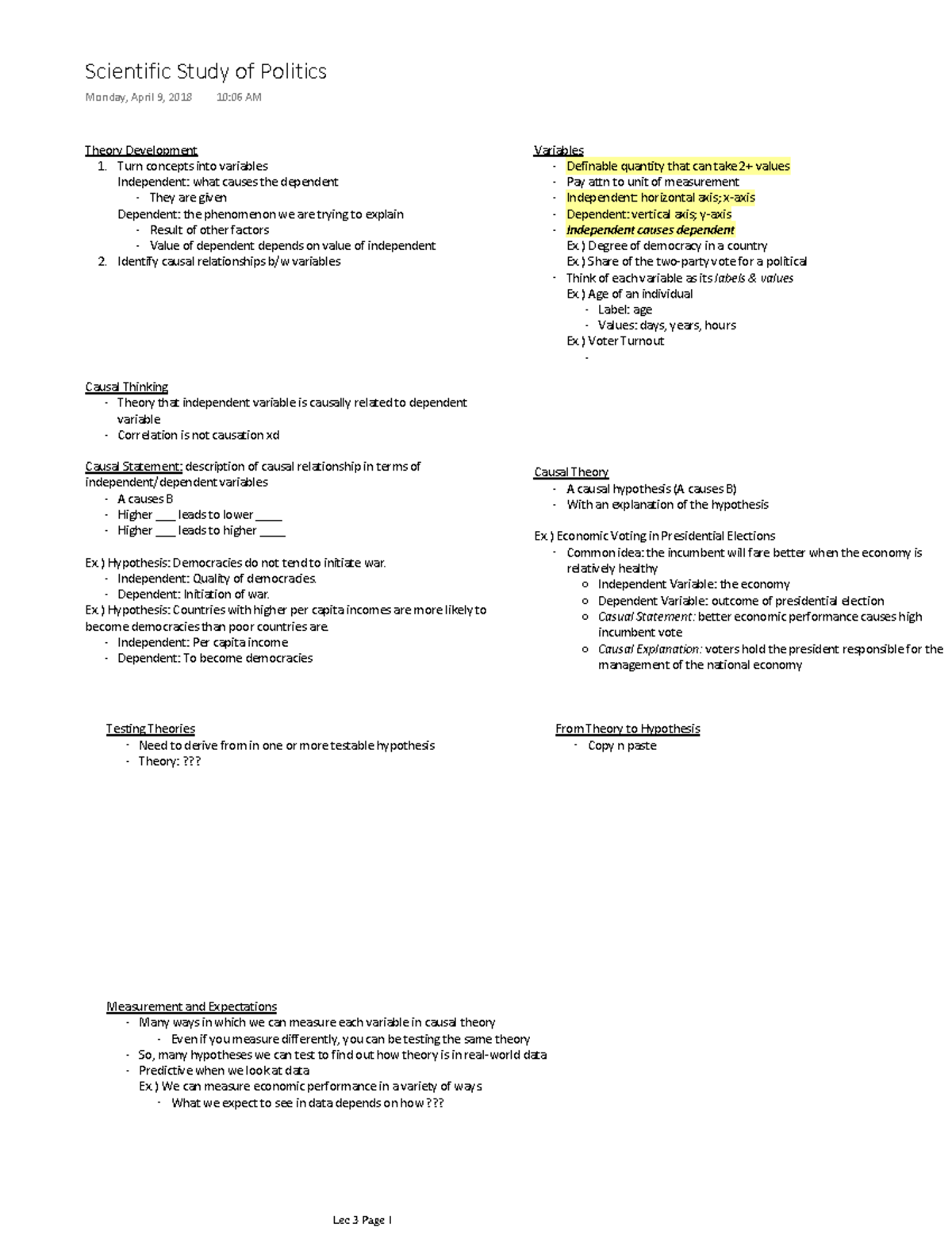 PoliSci 6A - Lec 3, Scientific Study of Politics - Scientific Study of ...
