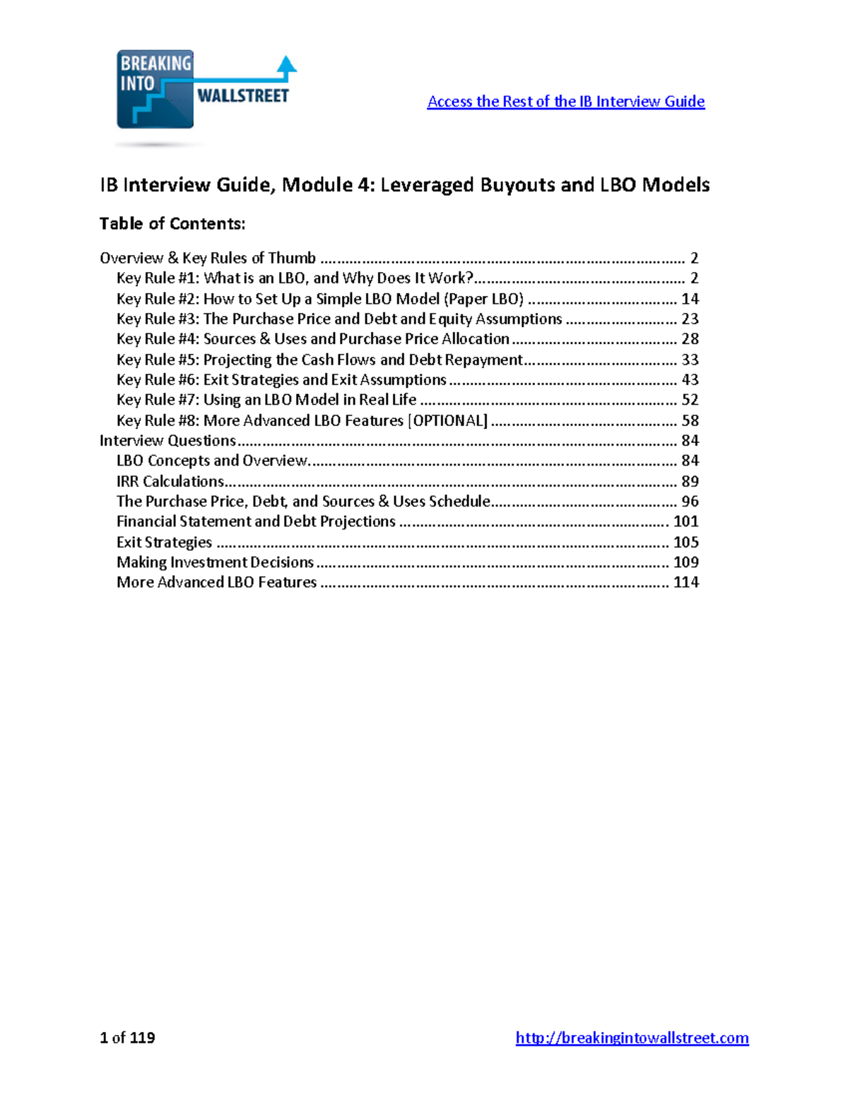 IBIG 04 07 Leveraged Buyouts LBO Models - IB Interview Guide, Module 4: Leveraged Buyouts and ...