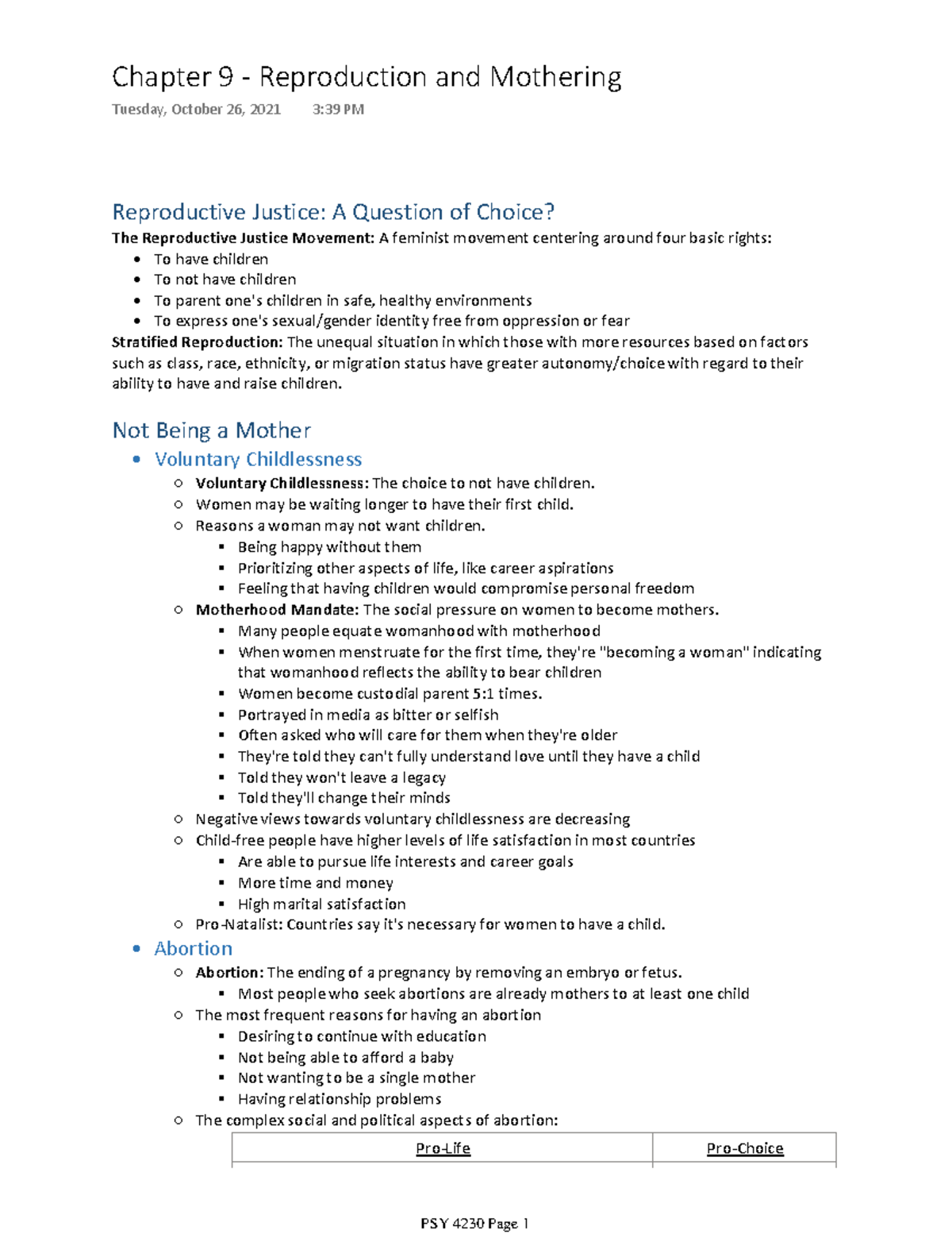 Chapter 9 - Reproduction and Mothering - PSY 4230 - Utah State - Studocu