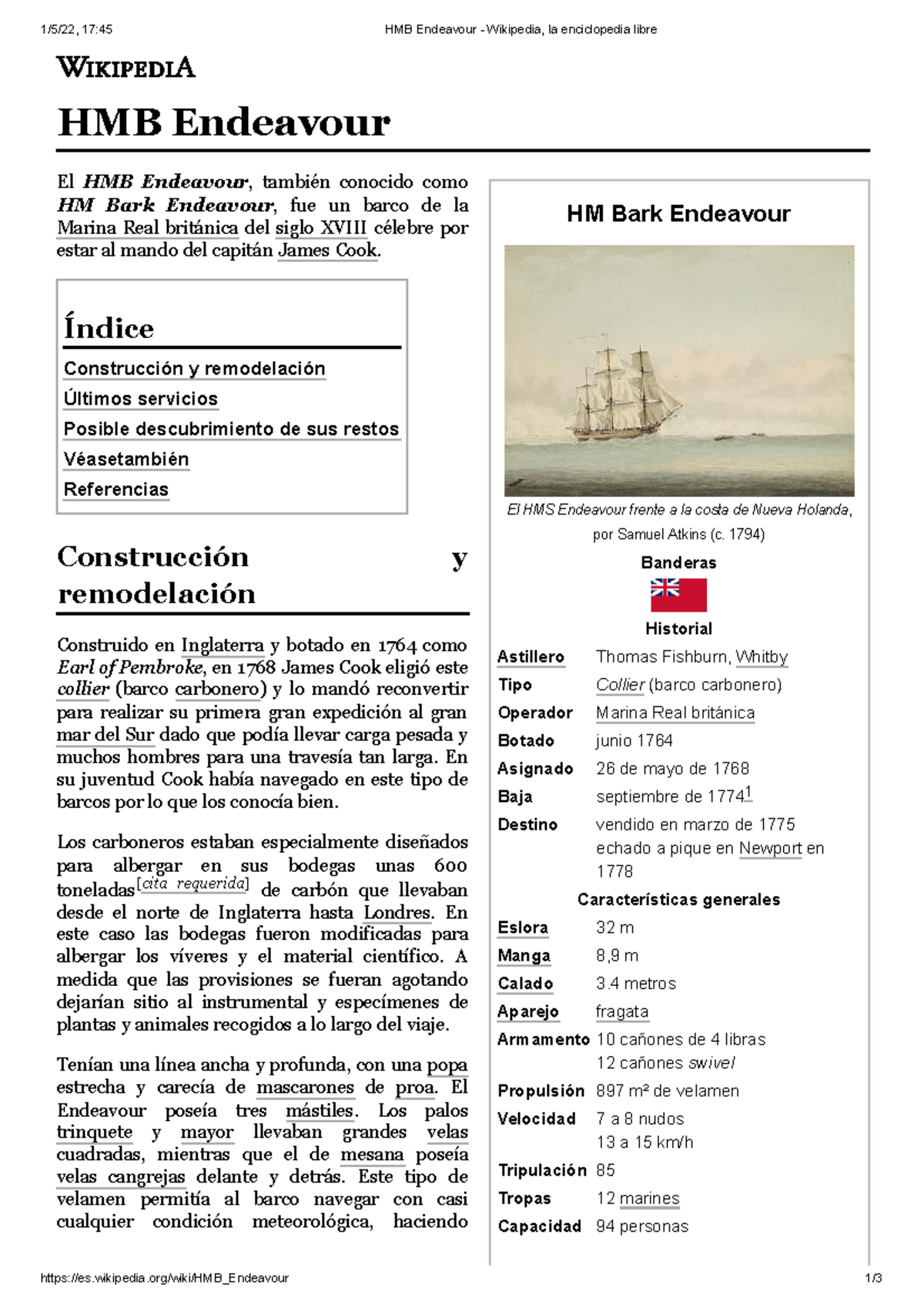 HMB Endeavour - Wikipedia, la enciclopedia libre - wikipedia/wiki/HMB ...