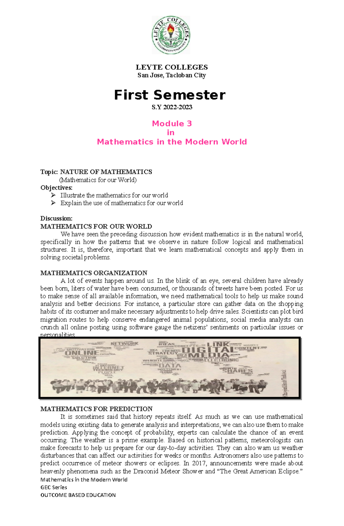 Mathematics IN THE Modern World Module 3 - LEYTE COLLEGES San Jose ...