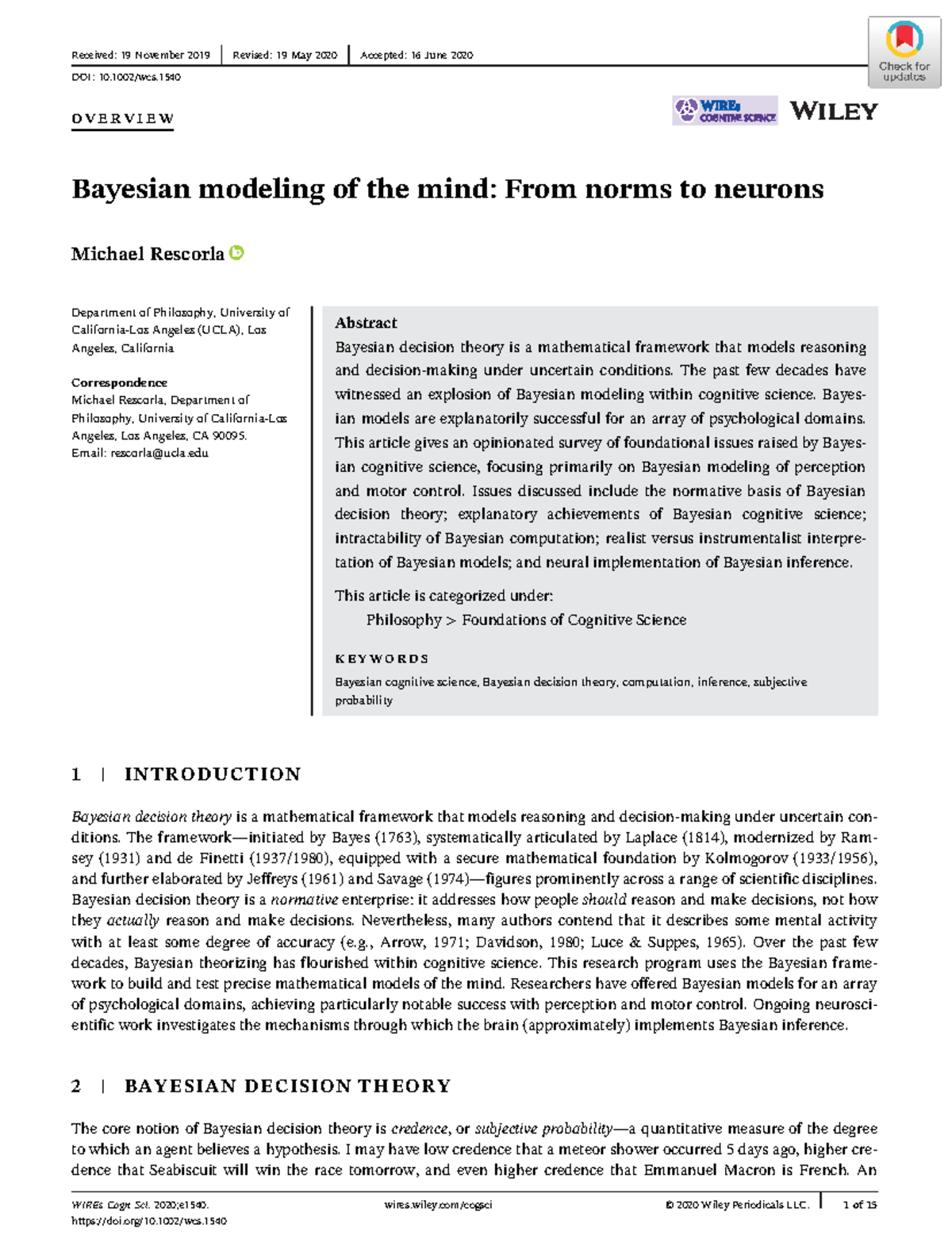 10 - jajaja - O V E R V I E W Bayesian modeling of the mind: From norms ...