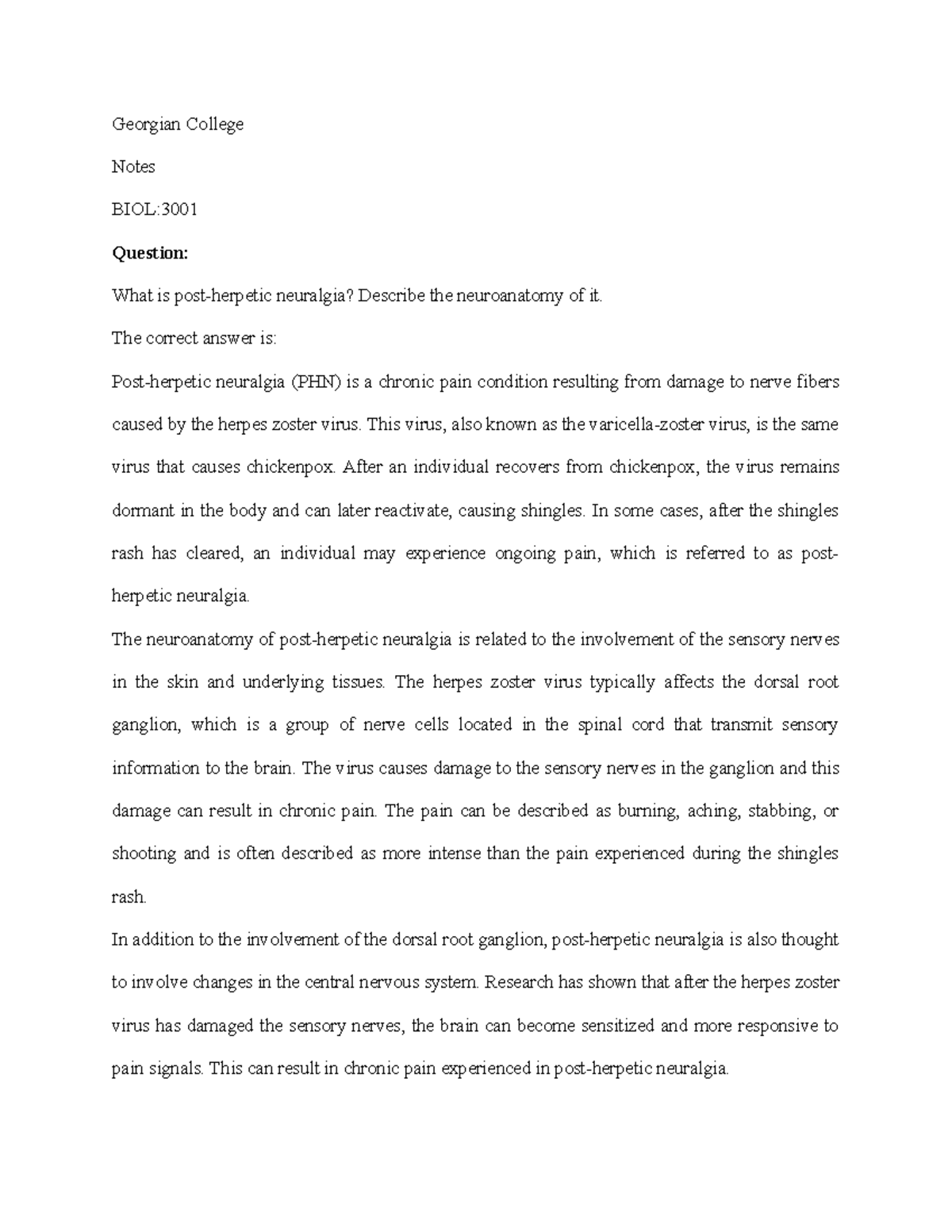 Assignment 2 biol 3001 - Important lecture notes - Georgian College ...