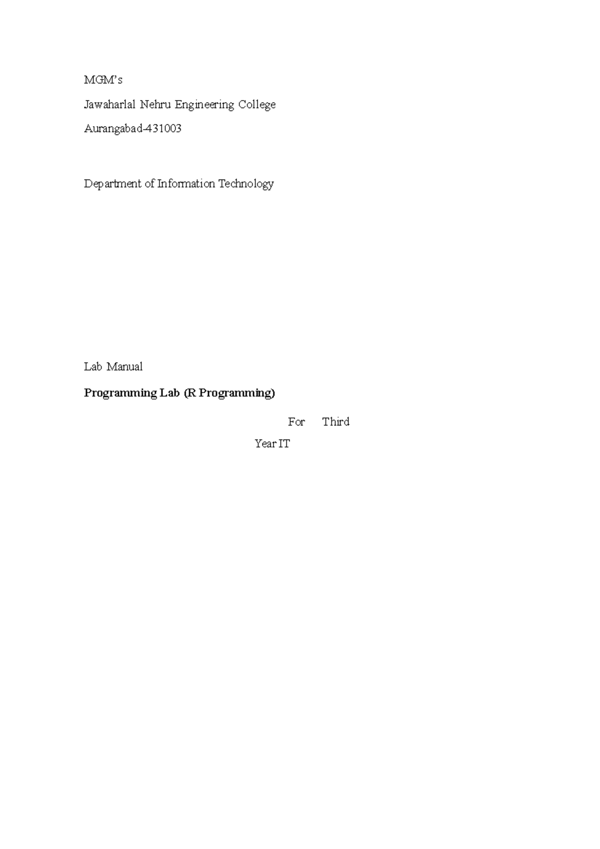R Lab Manual R Lab Exercises Mgms Jawaharlal Nehru Engineering College Aurangabad