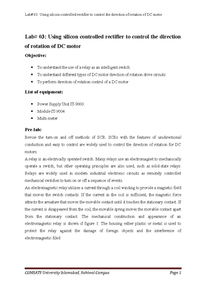 Experiment No 01 - industrial electronics - Lab# 01: Objective: To ...