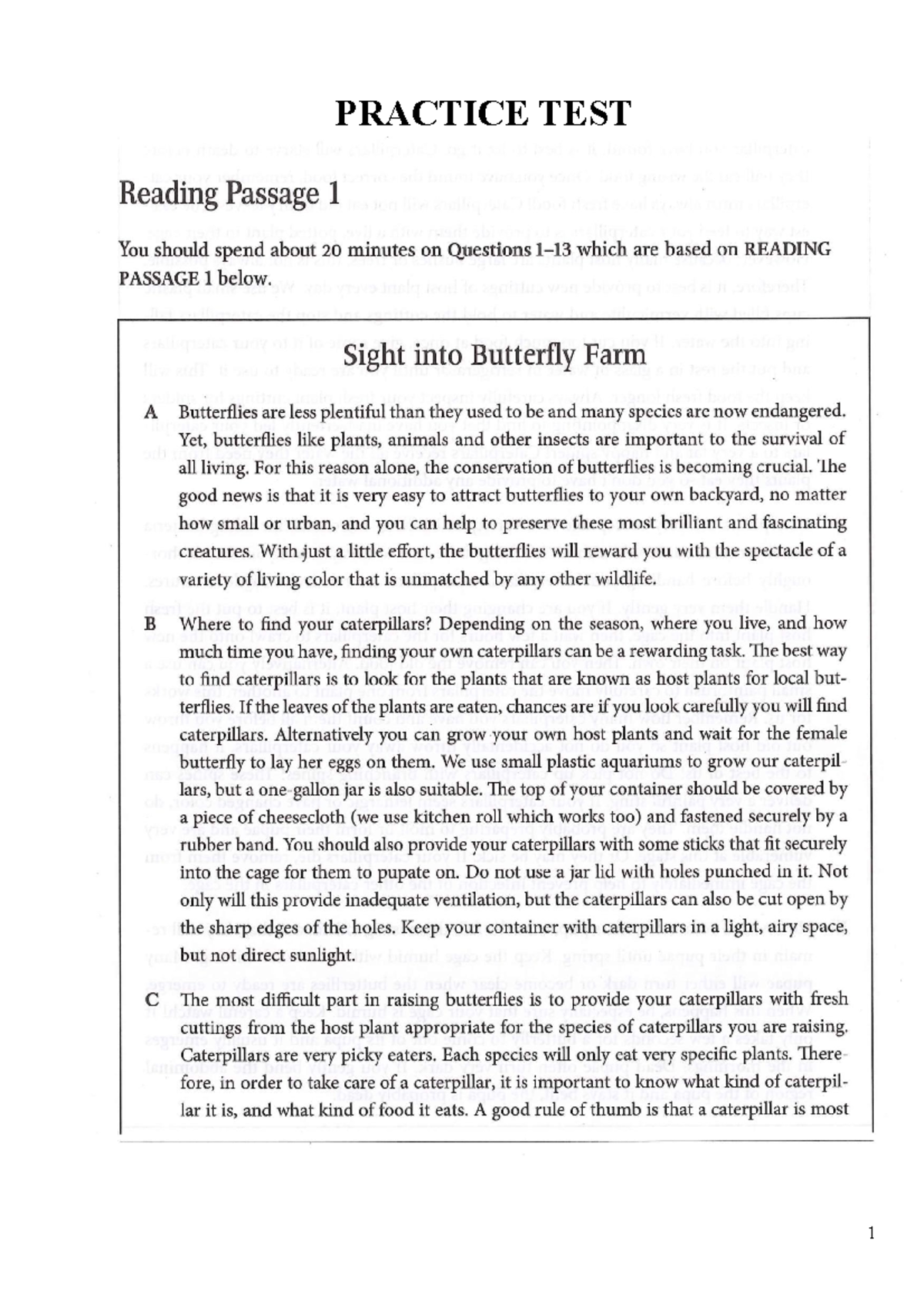 3. Up. Practice TEST - sight into butterfly farm - Academic English ...