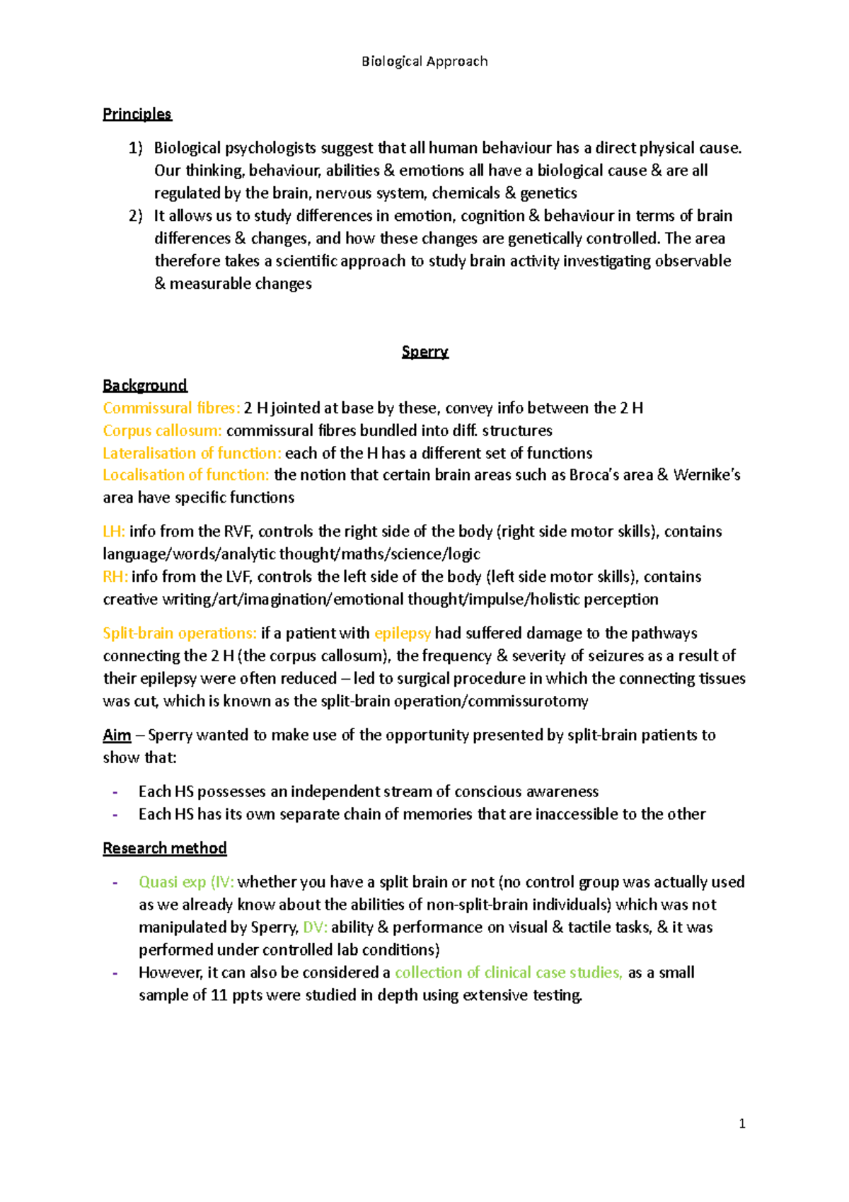 Biological Approach - Summary Psychology - Principles Biological ...
