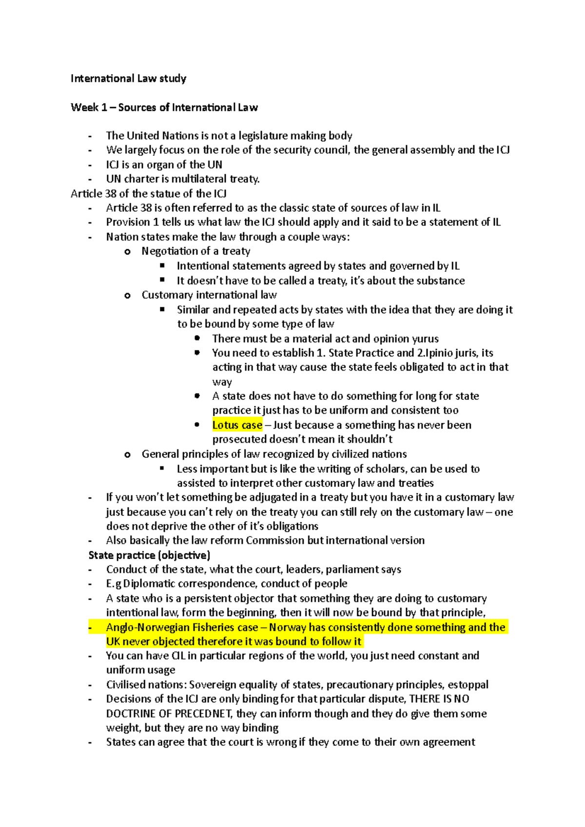 International Law Study - International Law study Week 1 – Sources of ...