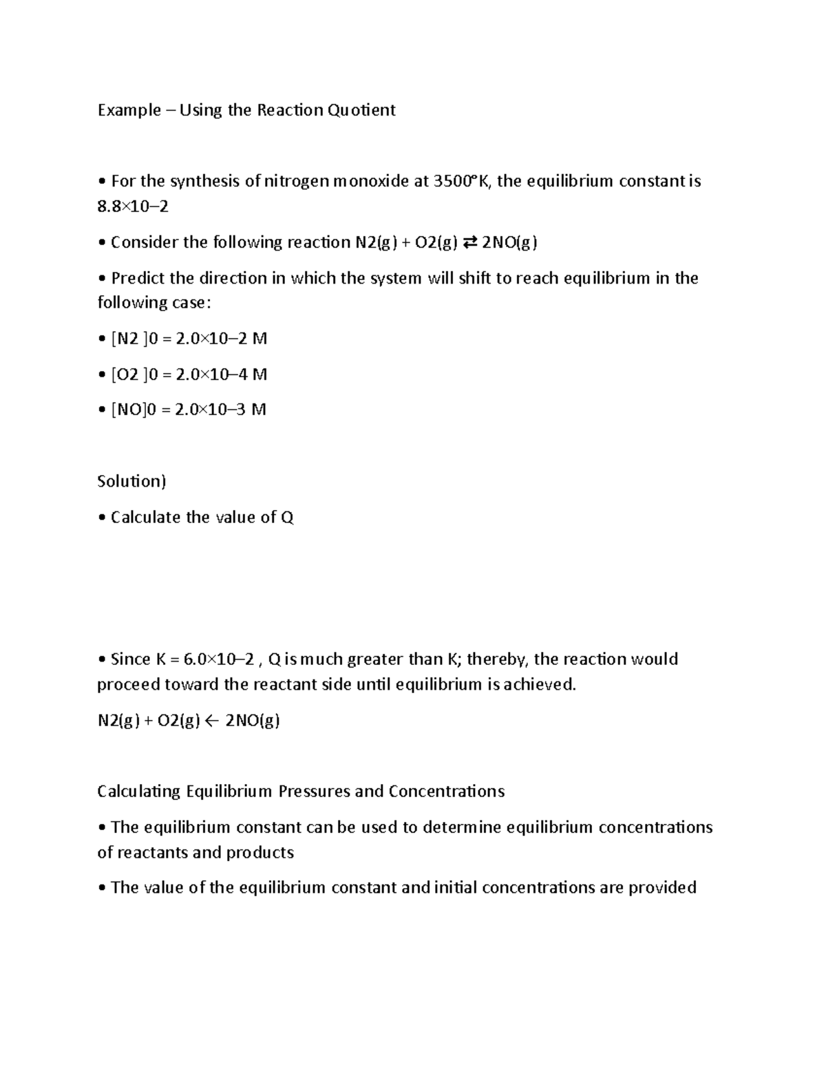 74 Example Practice Example Using The Reaction Quotient For The