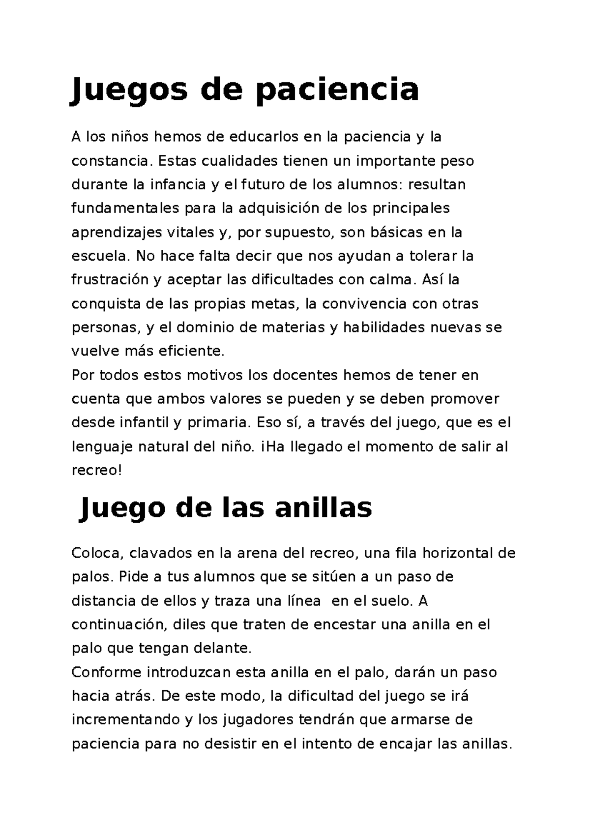 Juegos para promover el valor de la paciencia - Juegos de paciencia A ...