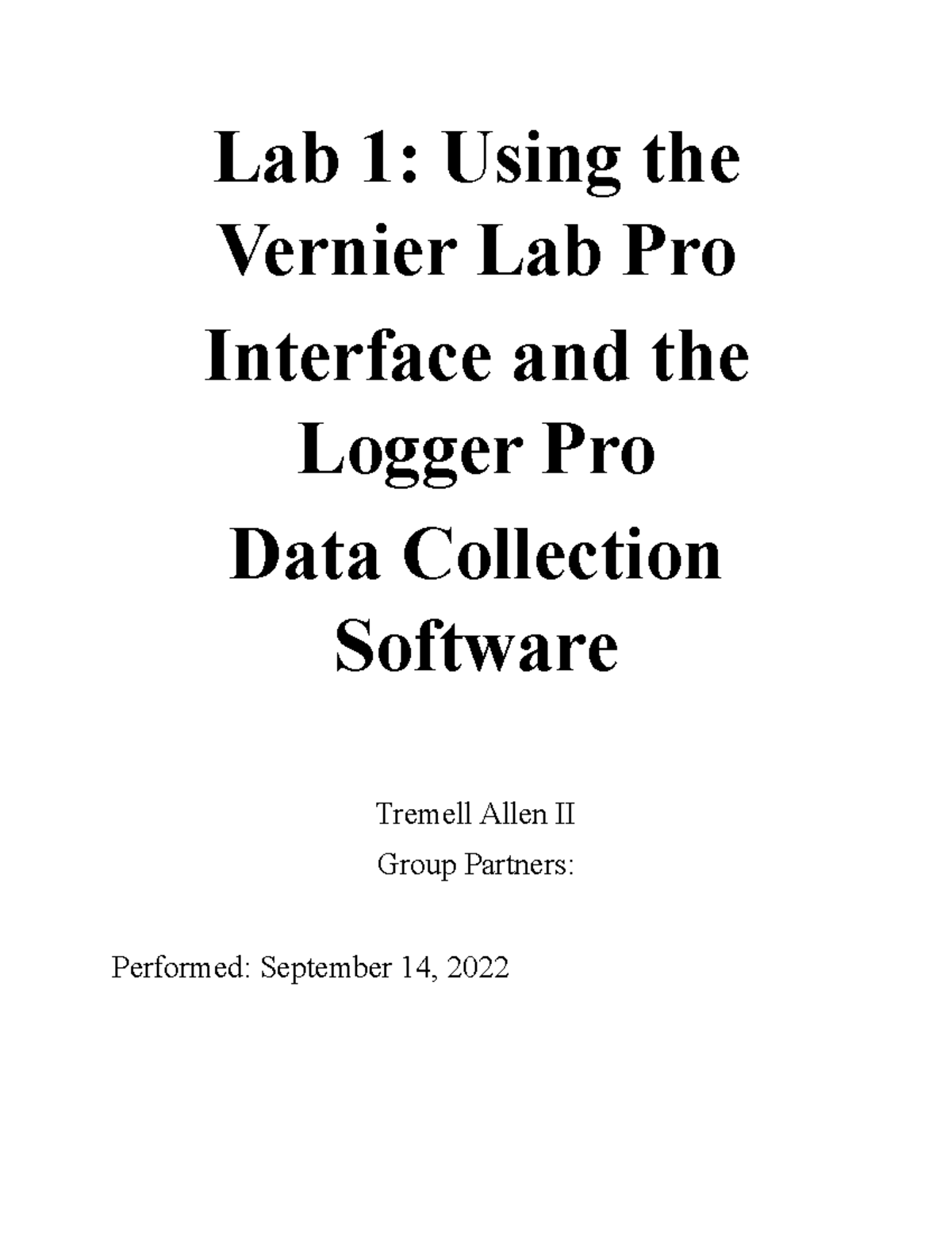 Lab report for physics - Lab 1: Using the Vernier Lab Pro Interface and ...