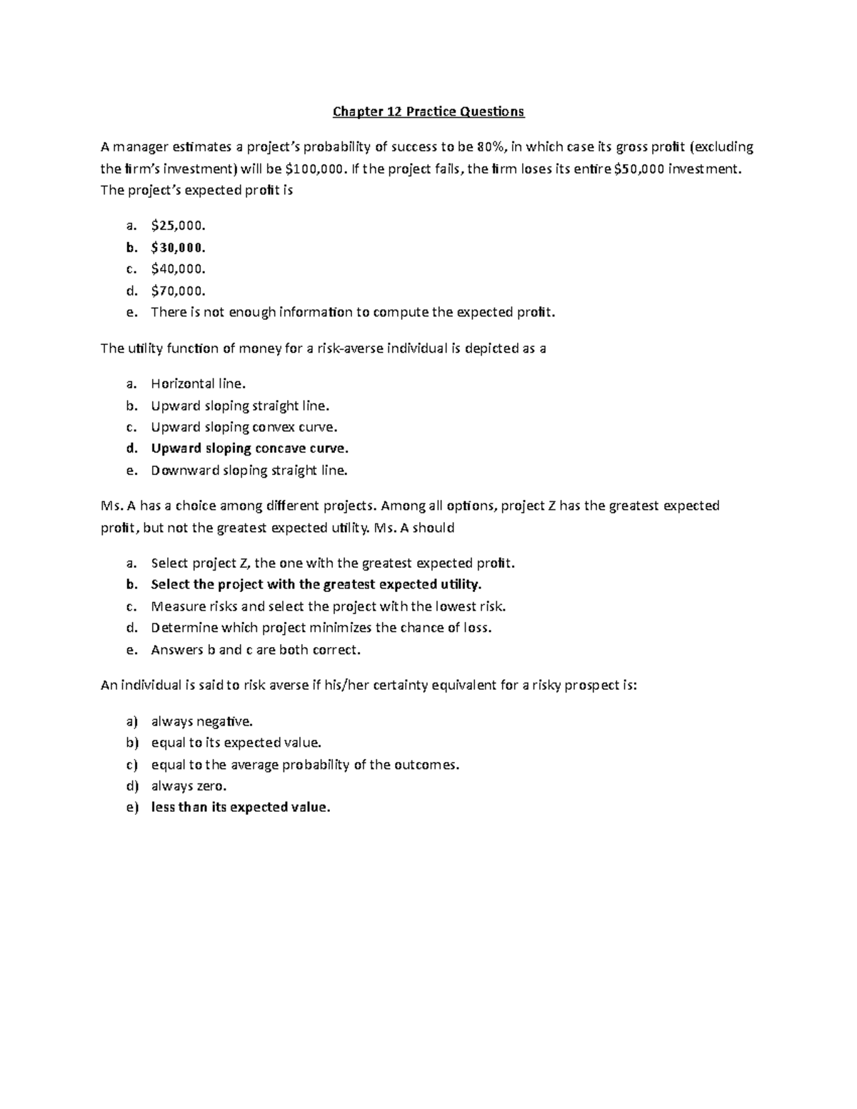 Chapter 12 Practice Questions - Chapter 12 Practice Questions A manager ...