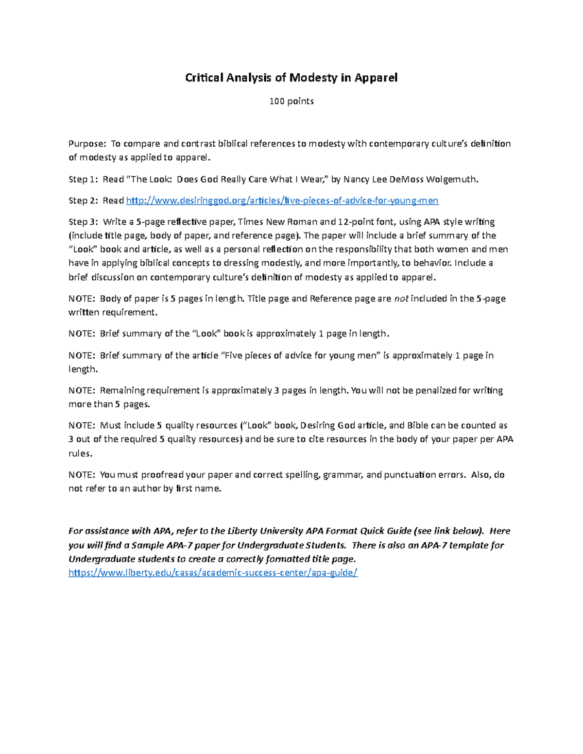 Critical Analysis of Modesty in Apparel - Assignment Directions-2 - Critical Analysis of Modesty ...