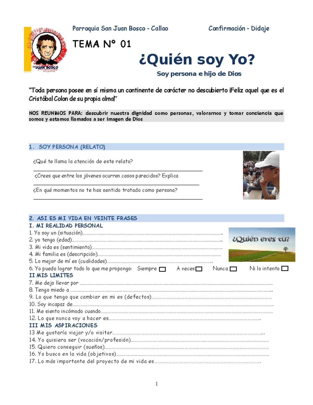 Tema 1 - Quien soy yo - Parroquia San Juan Bosco - Callao Confirmación ...
