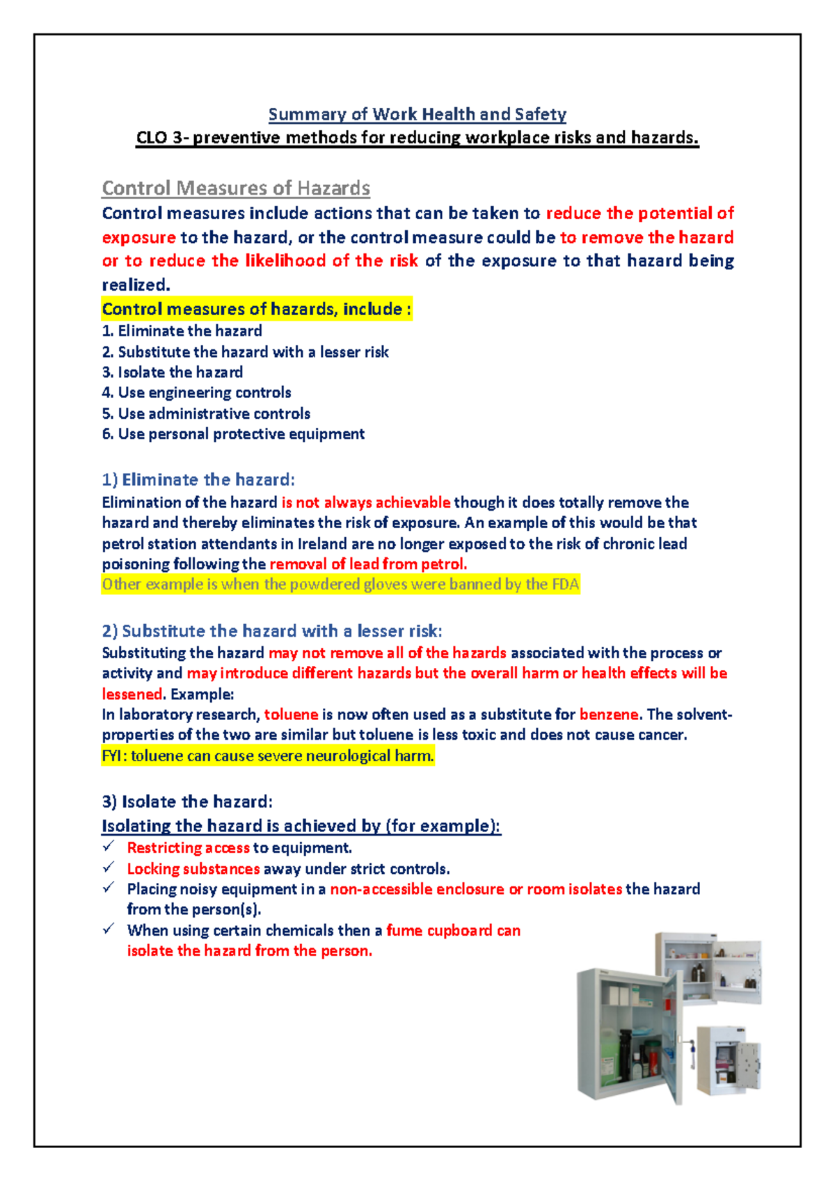 Summary of Work Health and Safety 3 - Control Measures of Hazards ...