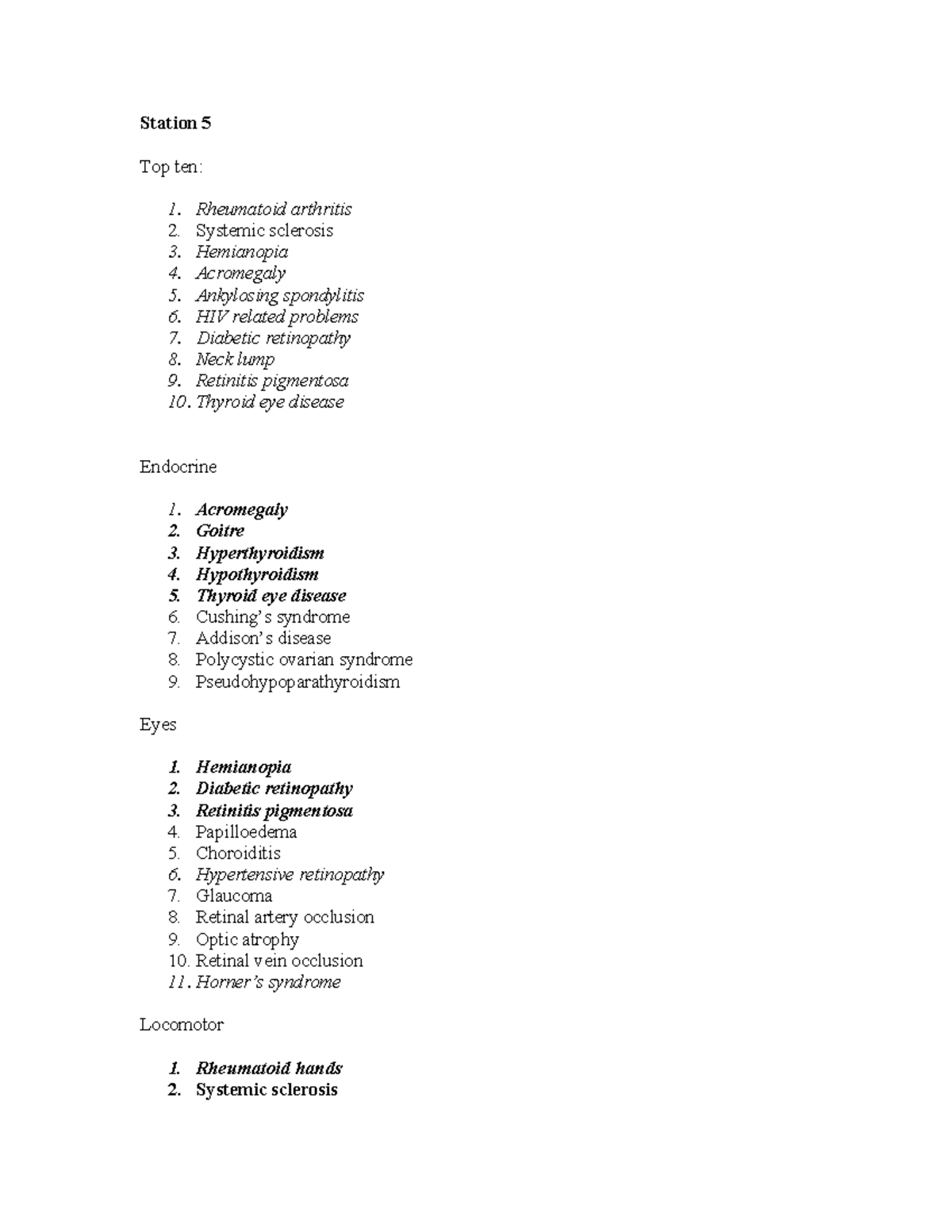 Fitz station 5 paces notes - Station 5 Top ten: 1. Rheumatoid arthritis ...
