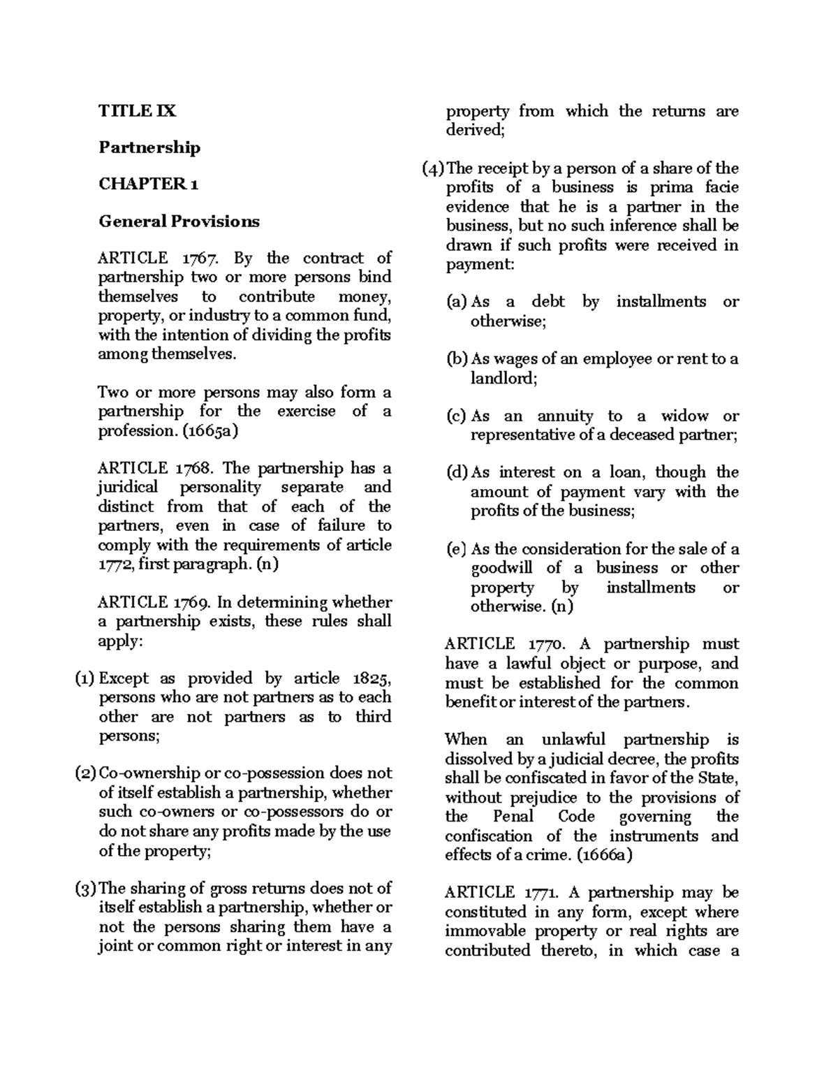 Civil Code-Book IV Title-IX-Partnership - TITLE IX Partnership CHAPTER ...