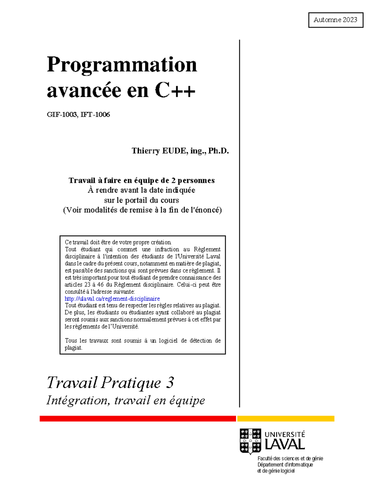 Enonce-tp3-gif-1003 ift-1006A23 - Faculté des sciences et de génie Département d’informatique et ...