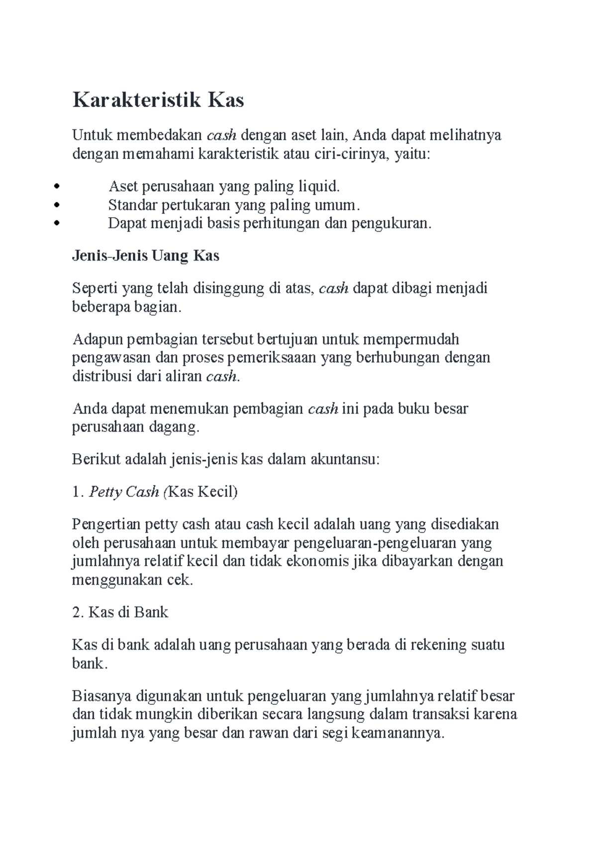A.1 Karakteristik Kas - kas dan arus kas bag 2 2021 - Karakteristik Kas ...