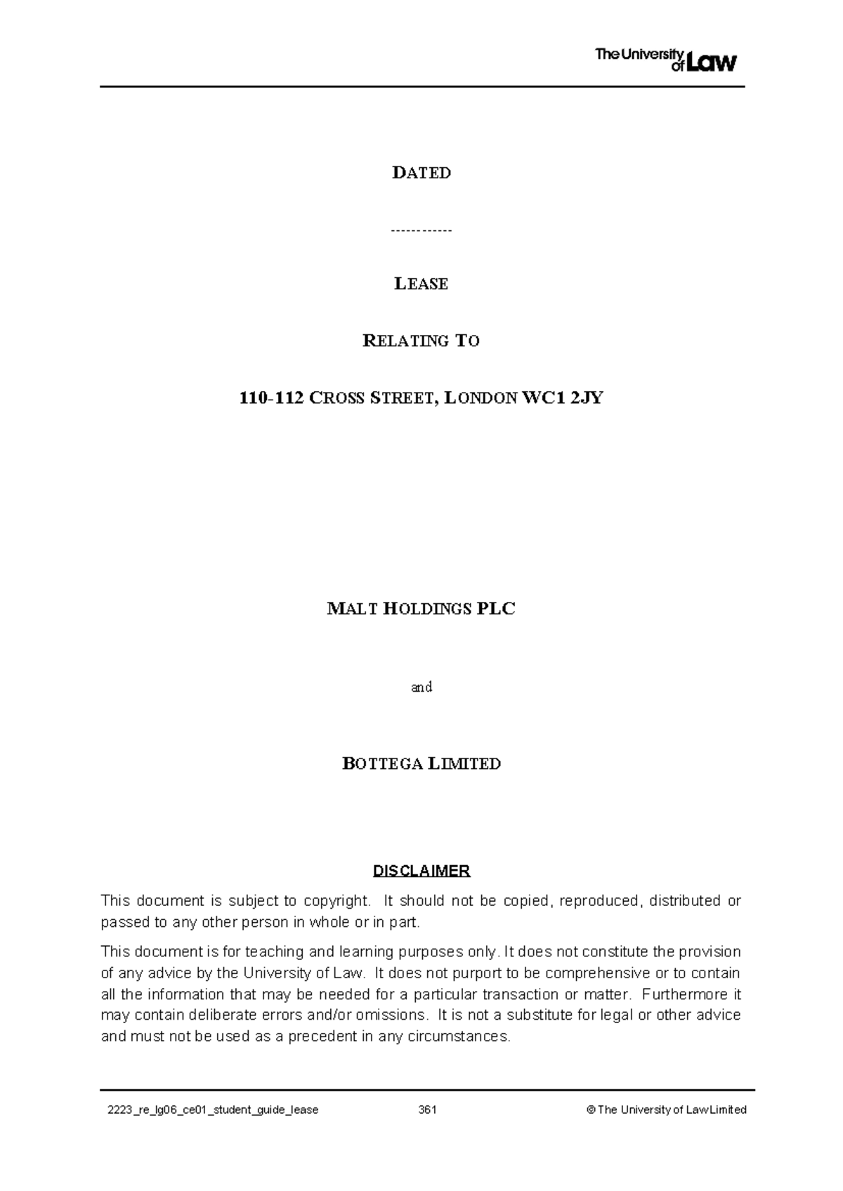 2223 re lg06 ce01 student guide lease - DATED - LEASE RELATING TO 110 ...