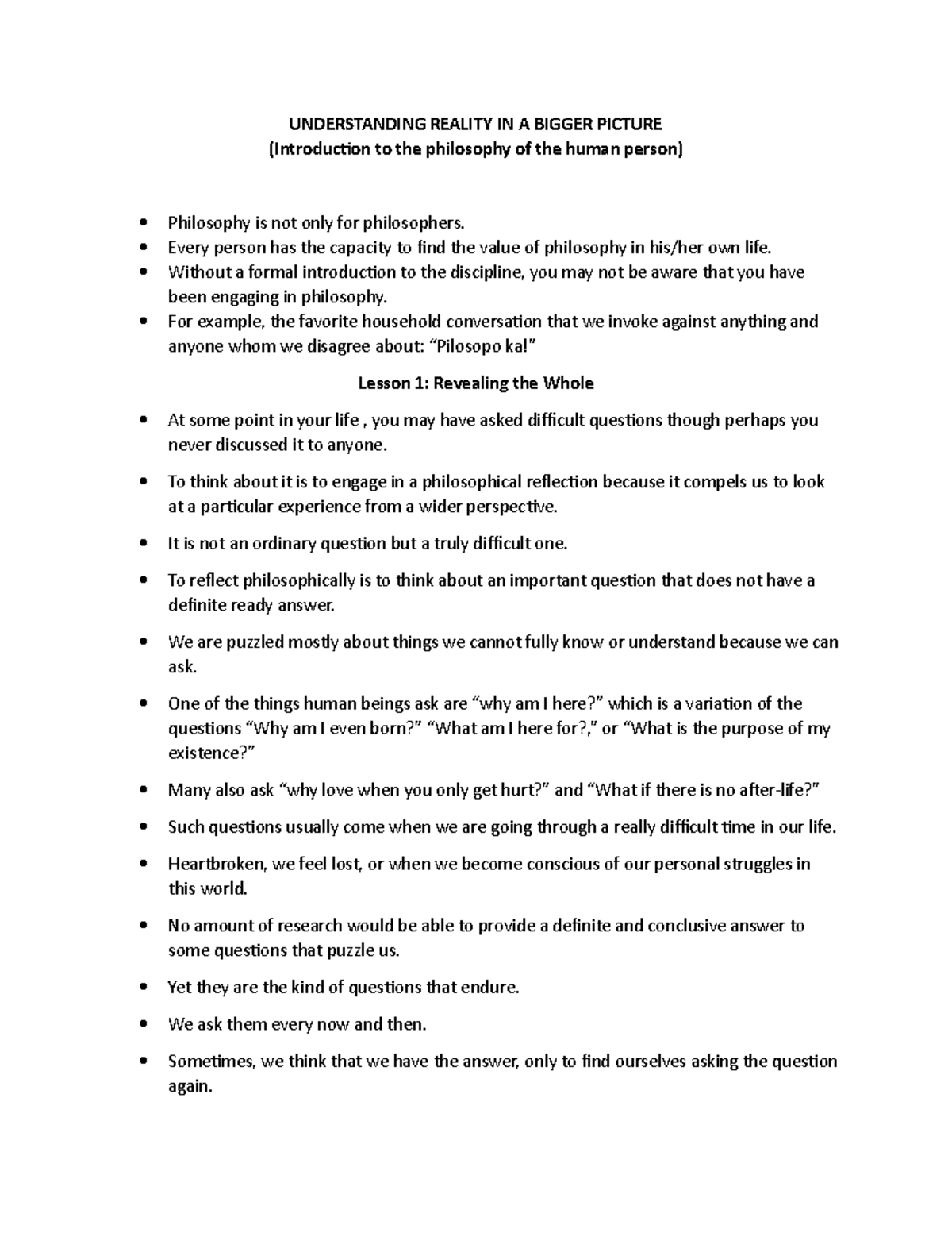 Understanding Reality IN A Bigger Picture - UNDERSTANDING REALITY IN A ...