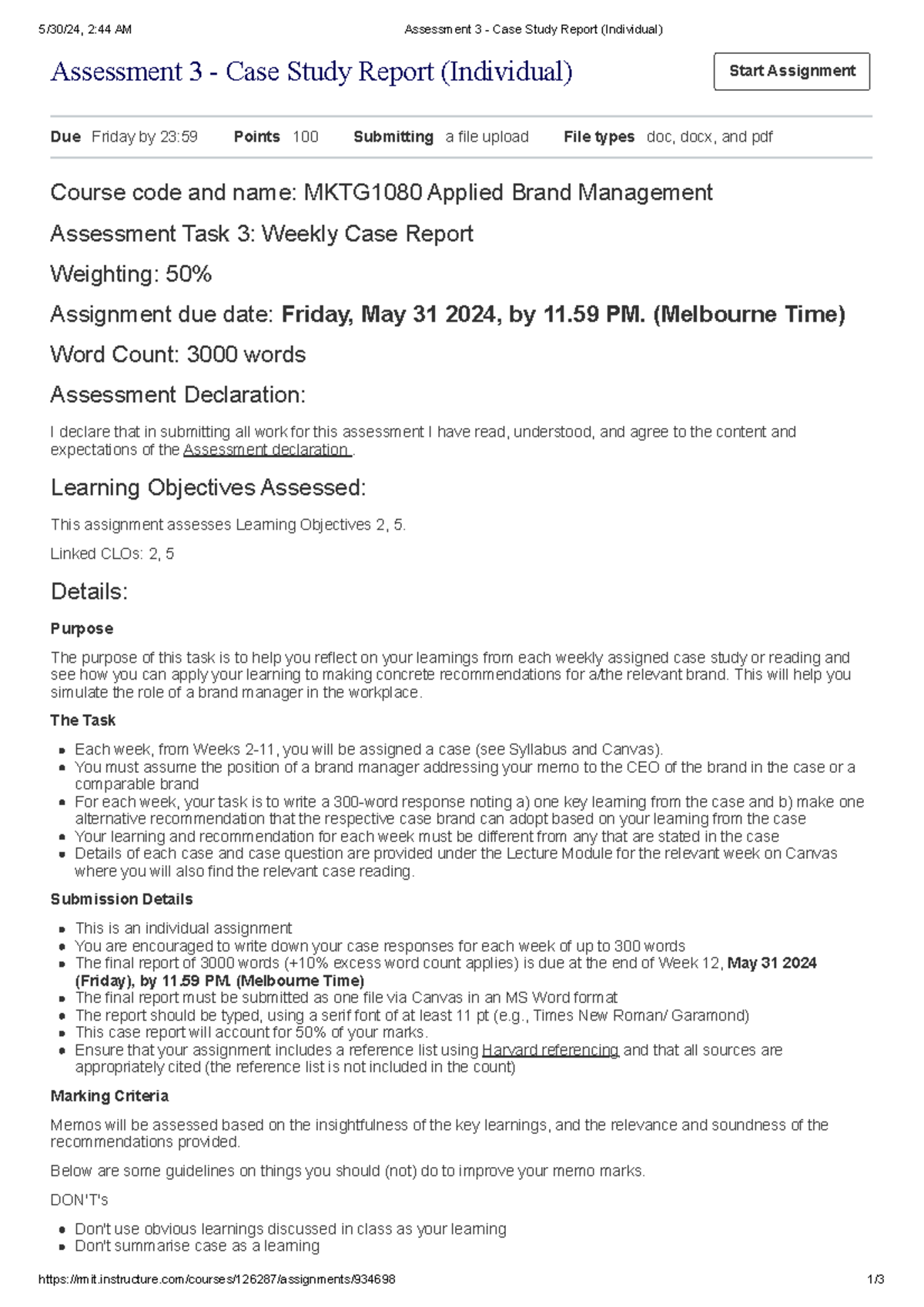 Assessment 3 - Case Study Report (Individual) - Assessment 3 - Case ...