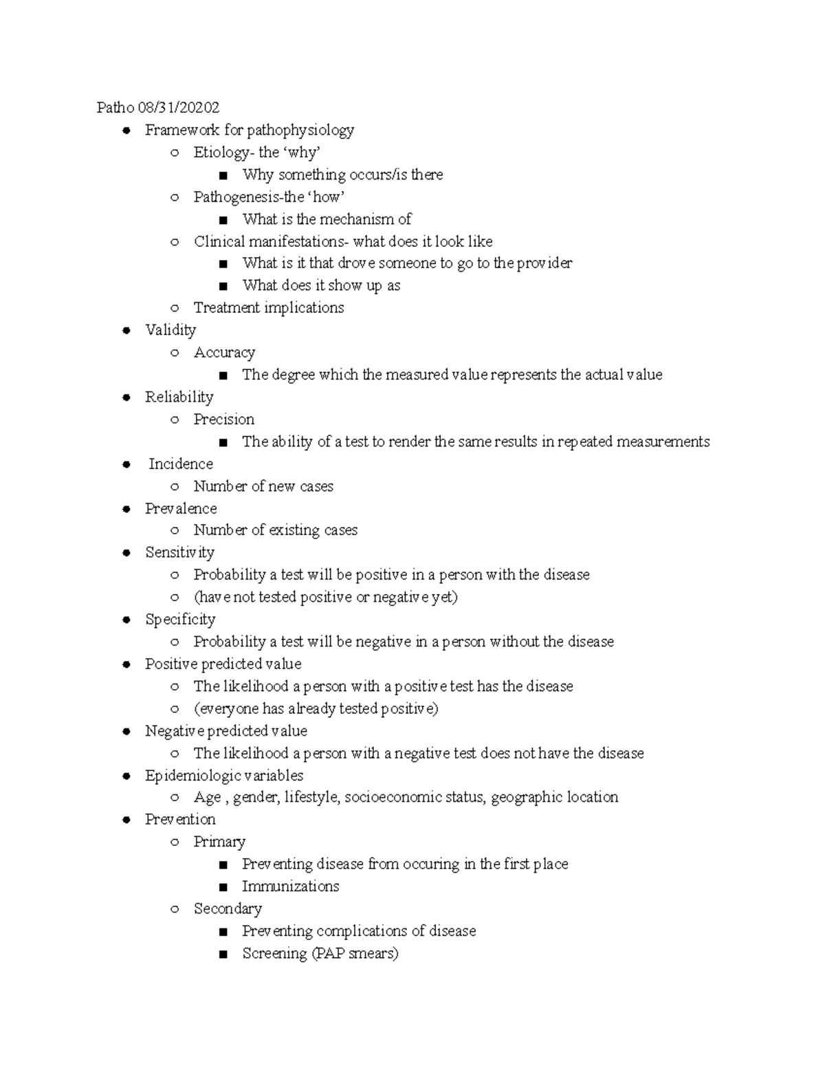 Patho 8 31 - Lecture notes first week Michael Albijan - Patho 08/31 ...