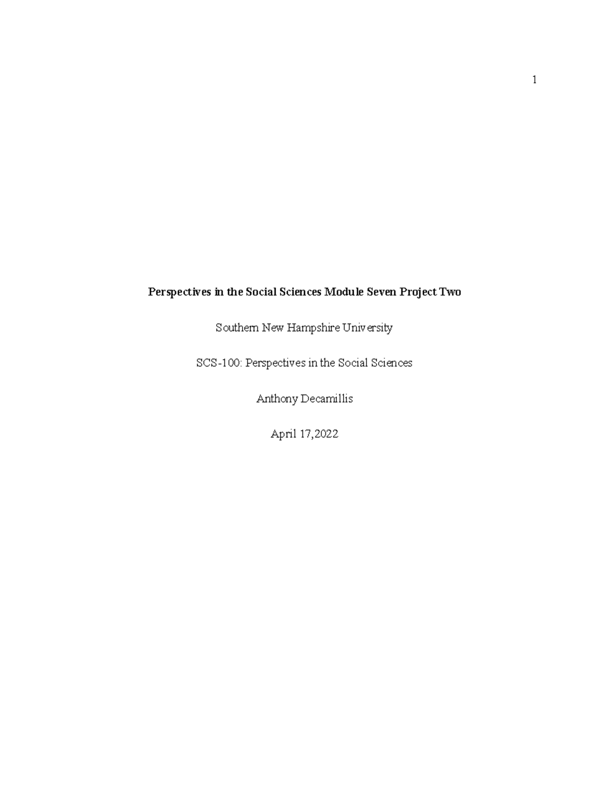 SCS 100 Project One - Perspectives in the Social Sciences Module Seven ...