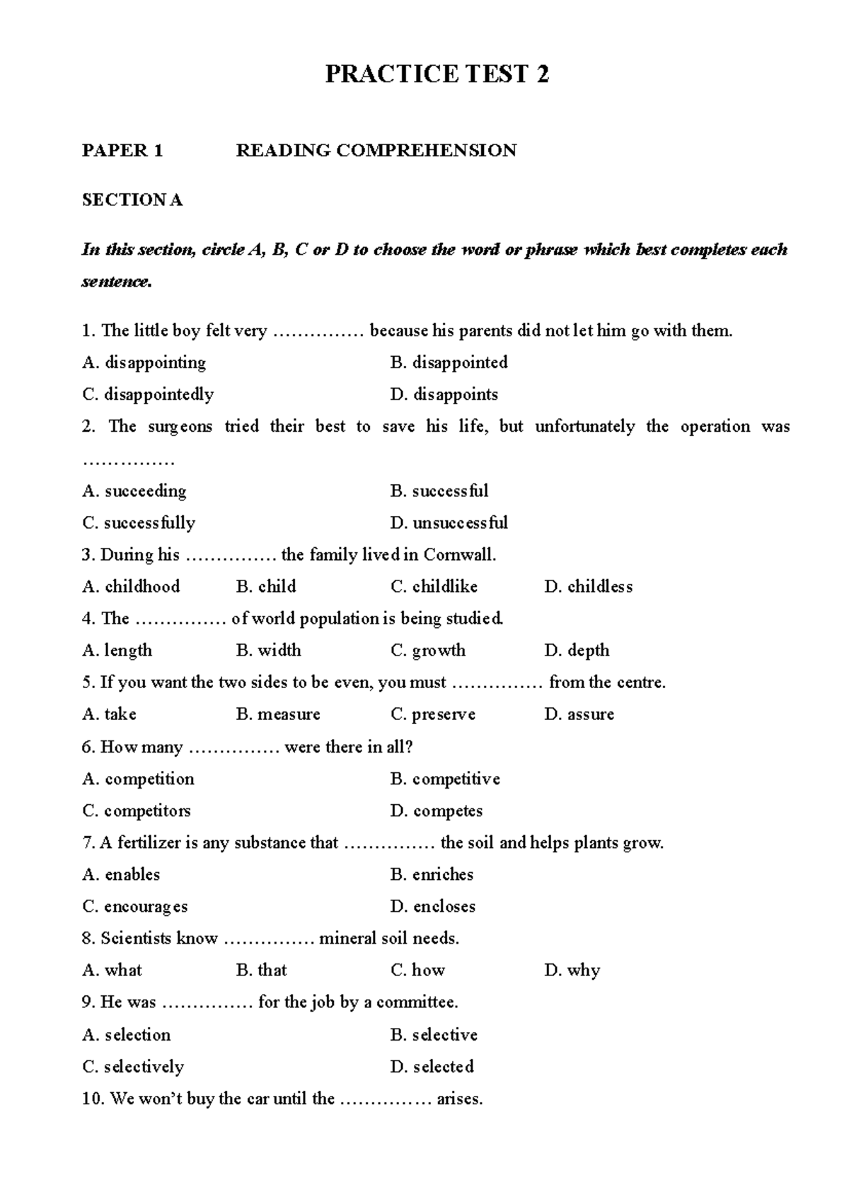 Practice TEST 2jhbjh - PRACTICE TEST 2 PAPER 1 READING COMPREHENSION ...