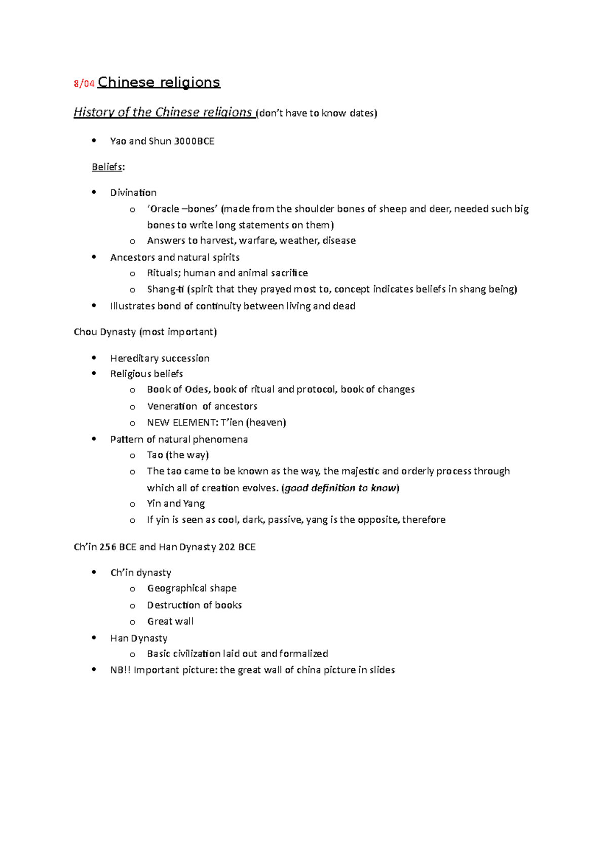 Chinese religions - REL1002F - 8/04 Chinese religions History of the ...