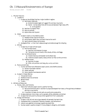 Natural Environments of Europe Notes - Physical Features Landforms ...