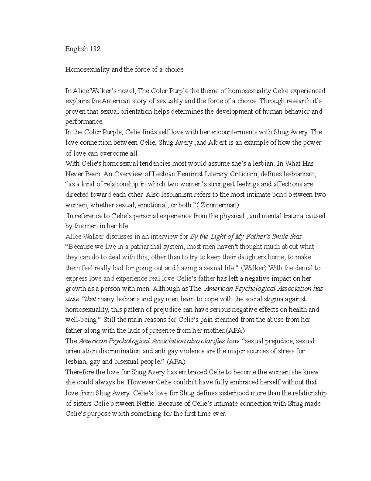 ENG 132 - Homosexuality and the force of a choice - English 132 ...