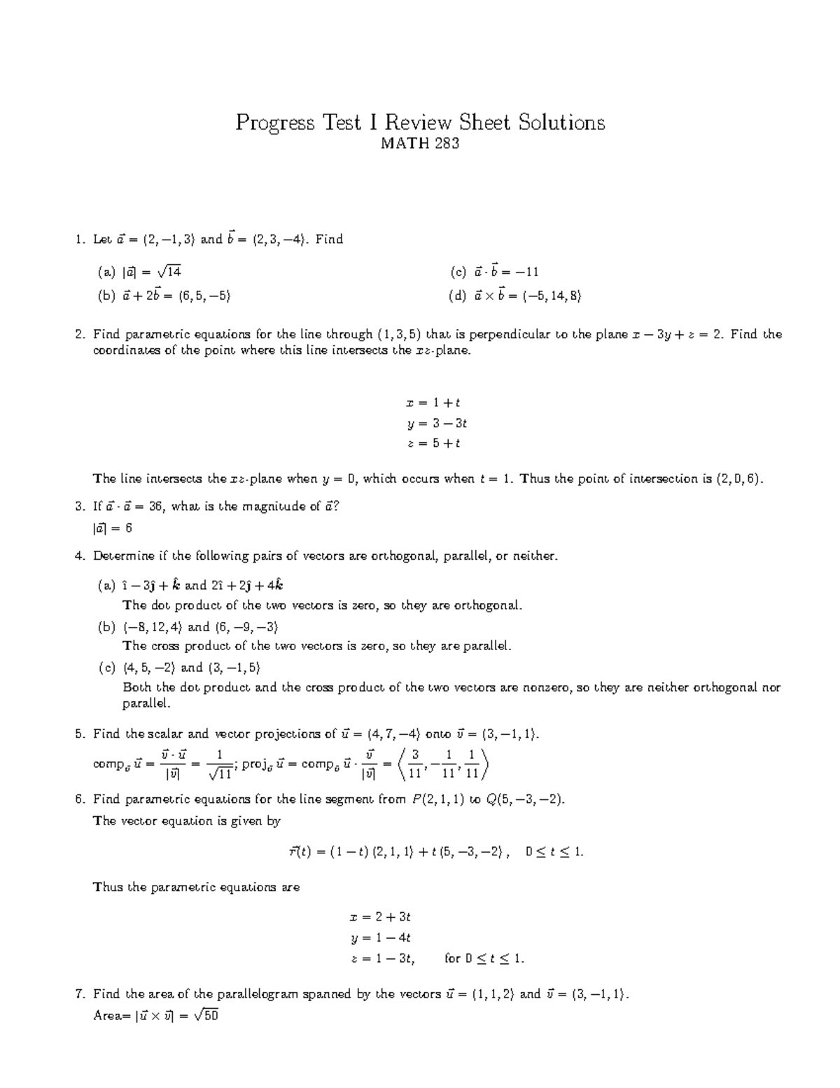 283 Progress Test 1 Review Solutions - Progress Test I Review Sheet ...