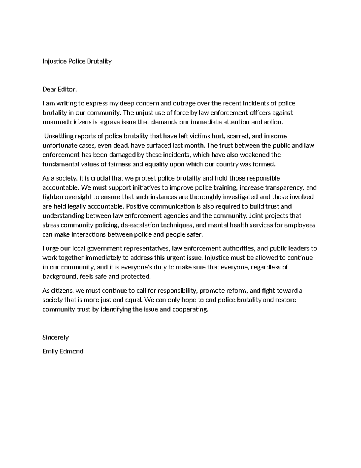 Injustice Police Brutality DG102 - Injustice Police Brutality Dear ...