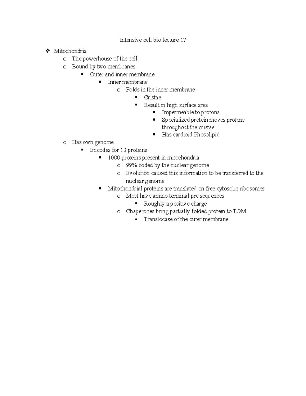 Intensive cell bio lecture 17 - Studocu
